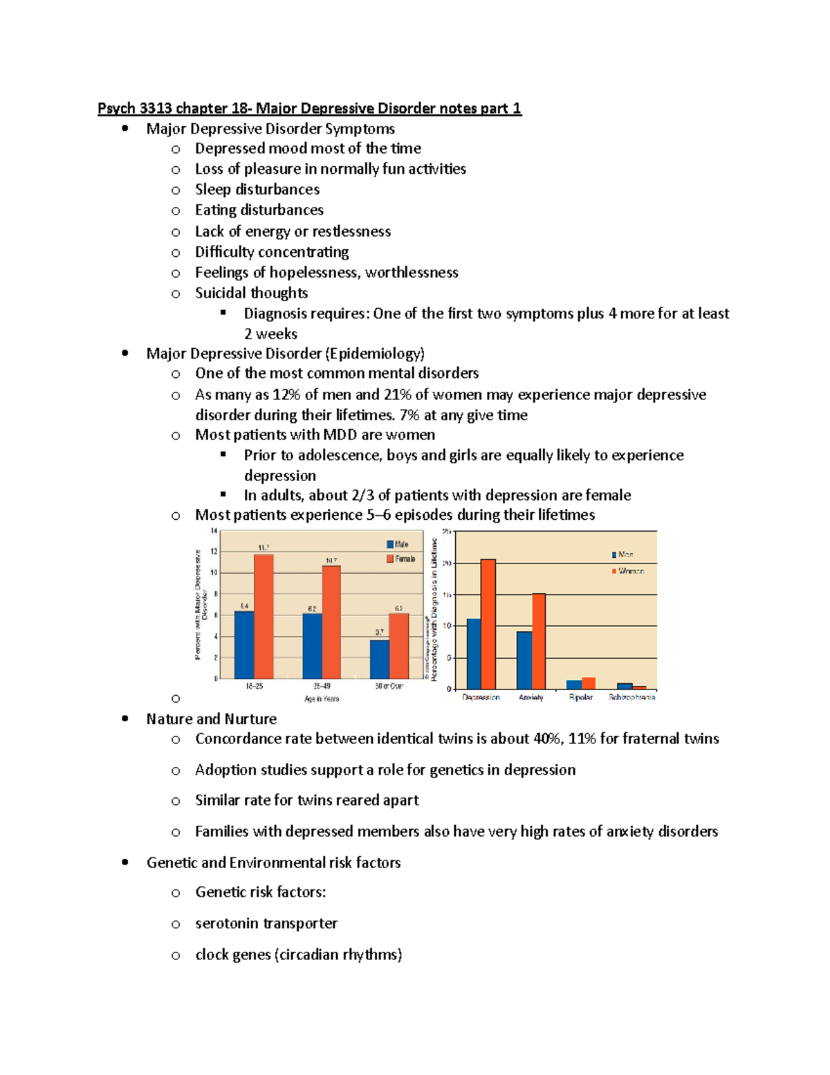 Psych 3313 chapter 18- Major Depressive Disorder notes part 1 - 7% at ...