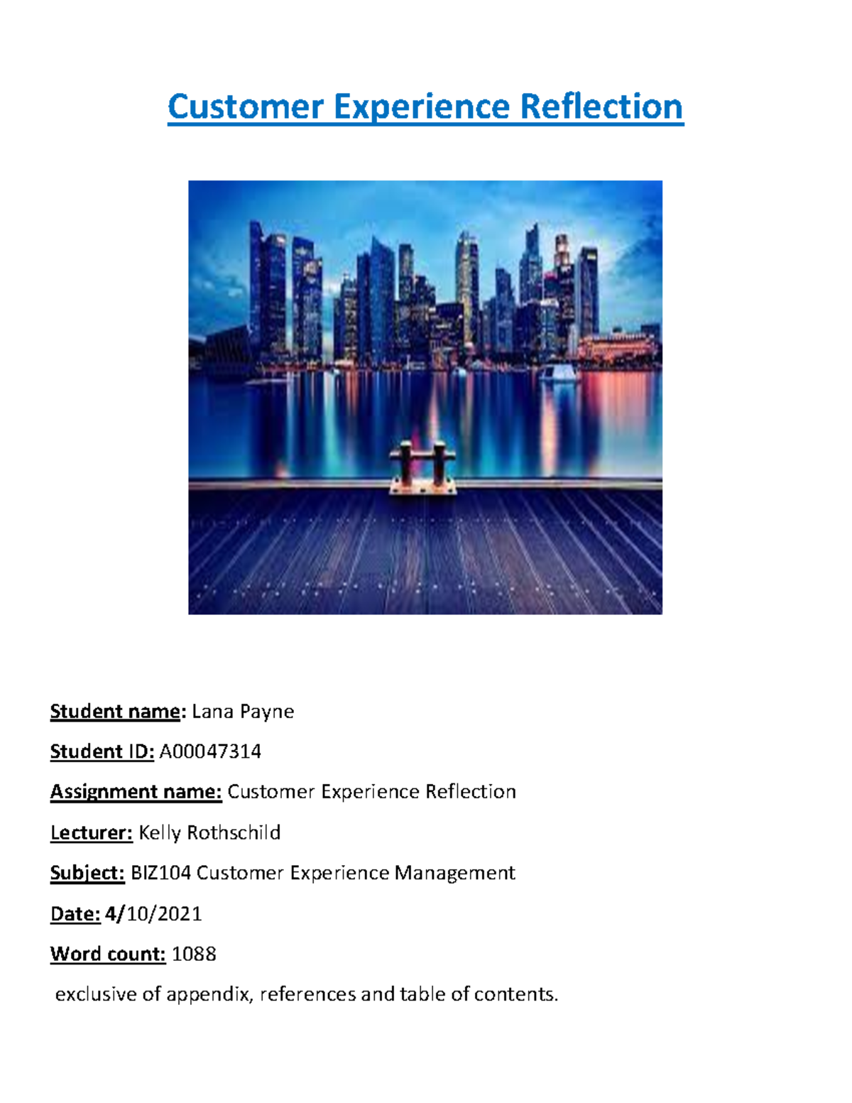 BIZ104 M1 Payne L Customer Experience Reflection - Customer Experience ...