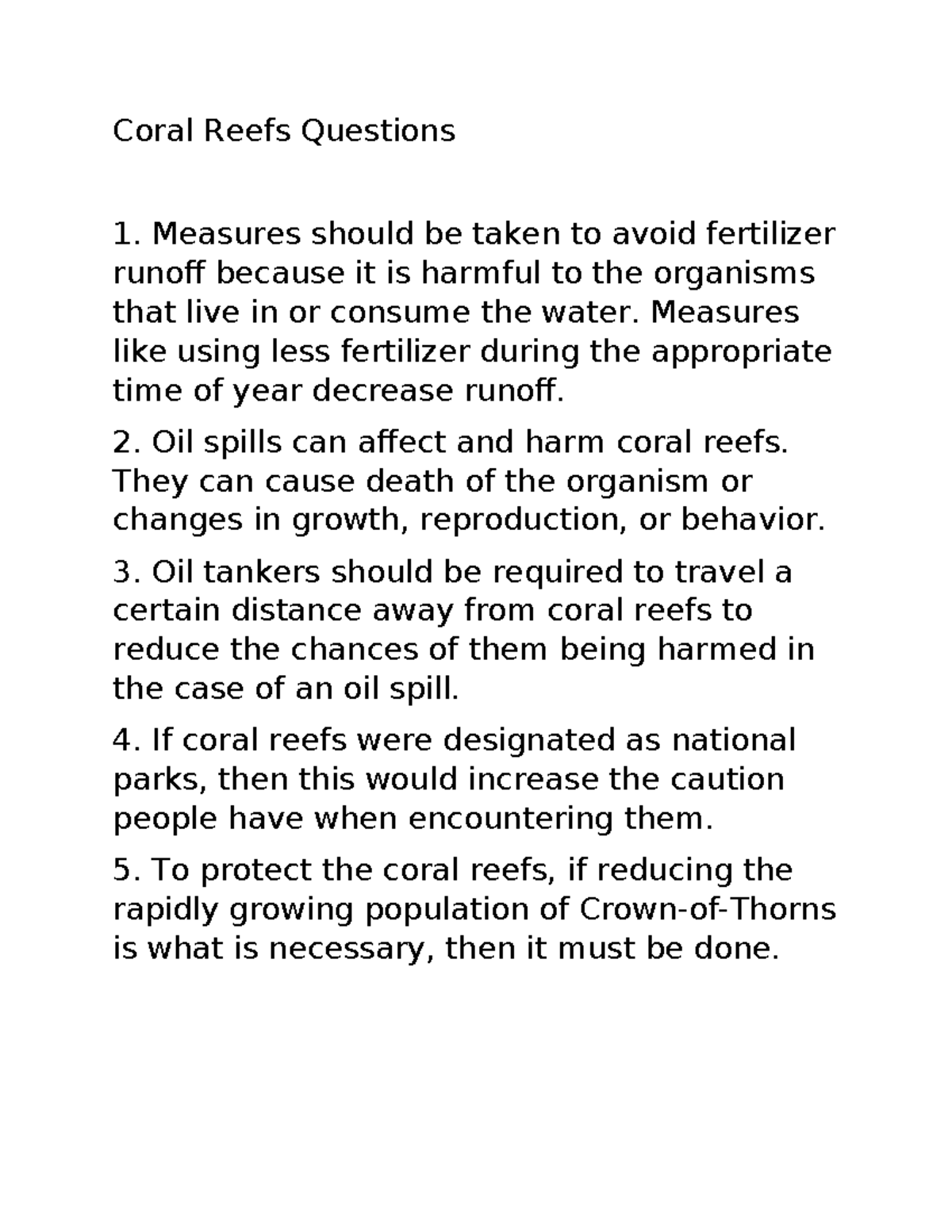 Coral Reefs Questions Moncato - Coral Reefs Questions Measures should ...