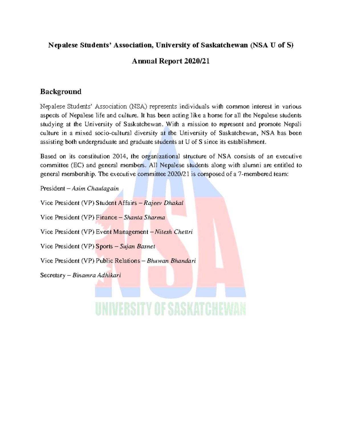 NSA Annual-Report-2020-21 - Nepalese Students’ Association, University ...
