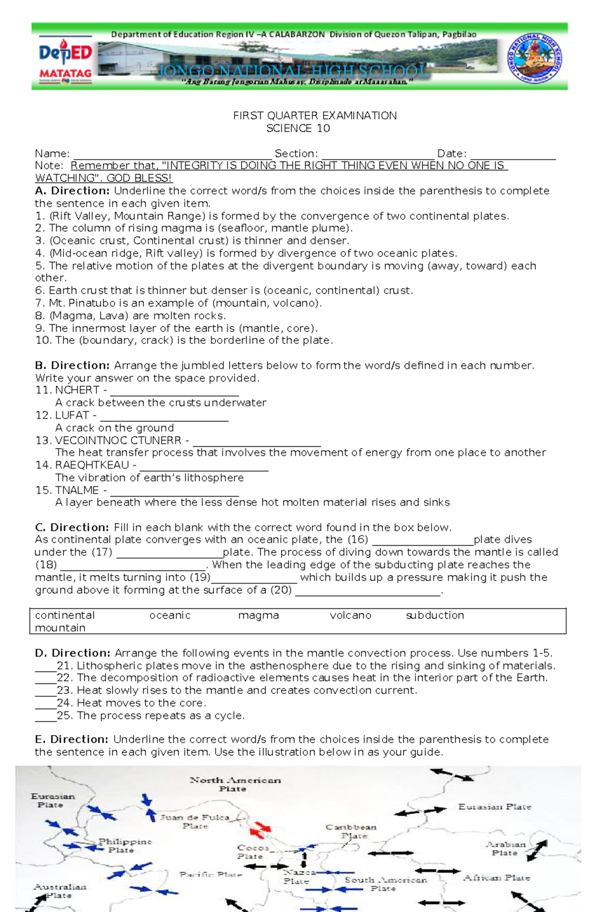 First quarter exam Science 10 2022 - FIRST QUARTER EXAMINATION SCIENCE ...