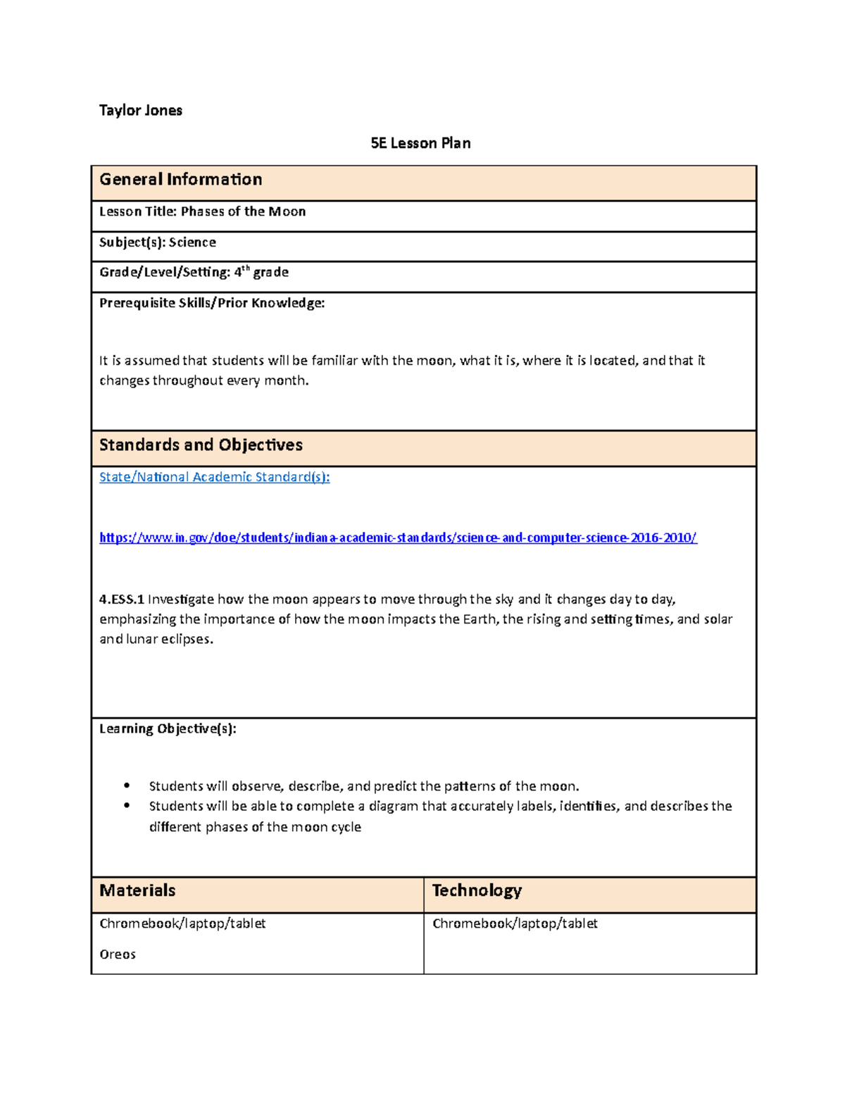 Wgu science lesson plan: Moon Phases - Taylor Jones 5E Lesson Plan ...