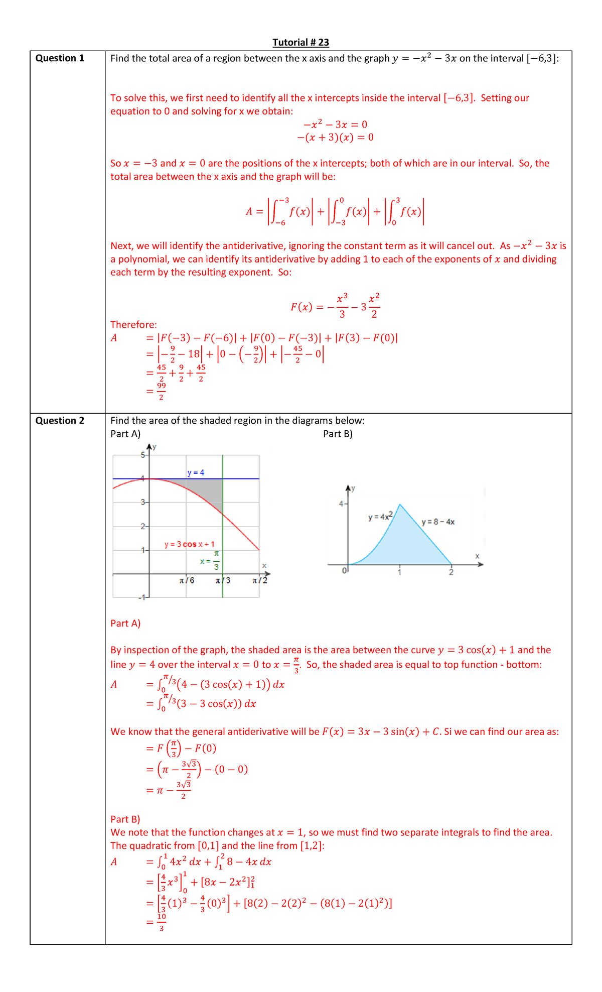 Tutorial 23 - Solutions - Tutorial # 23 Question 1 Find the total area ...