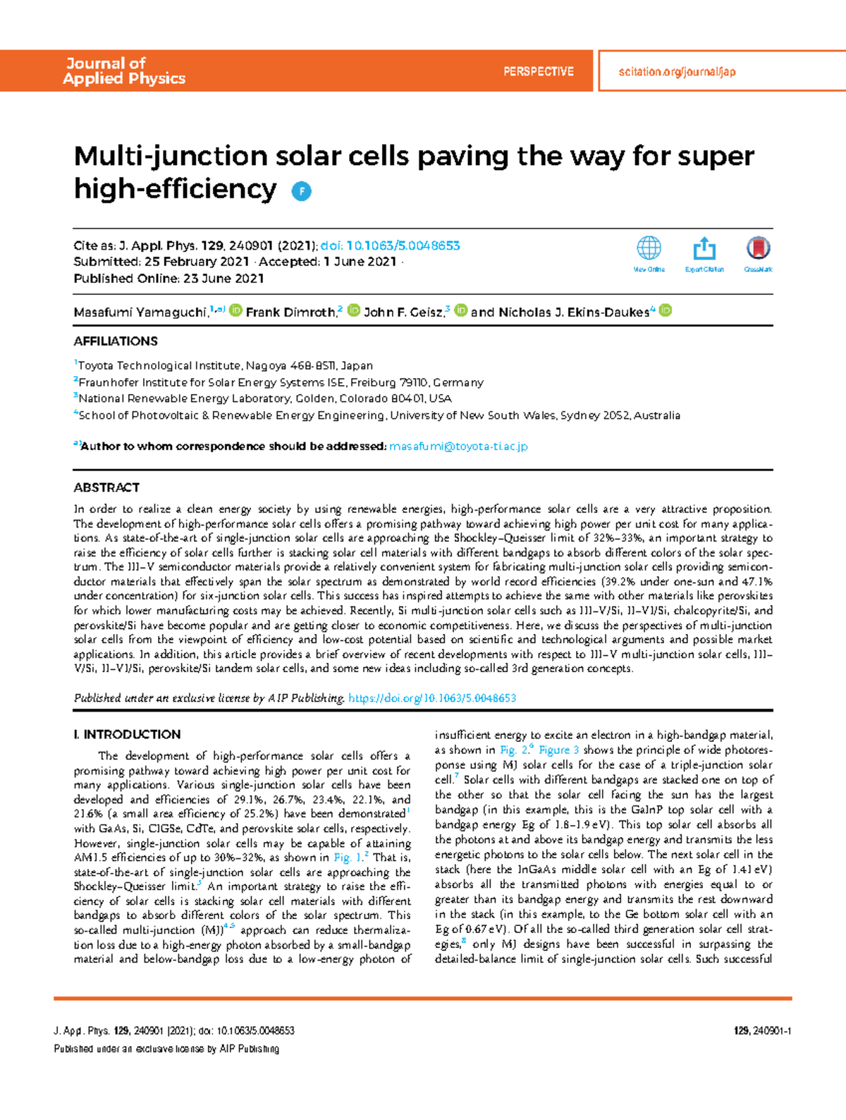 Multi-junction solar cells paving the way for super - Multi-junction ...