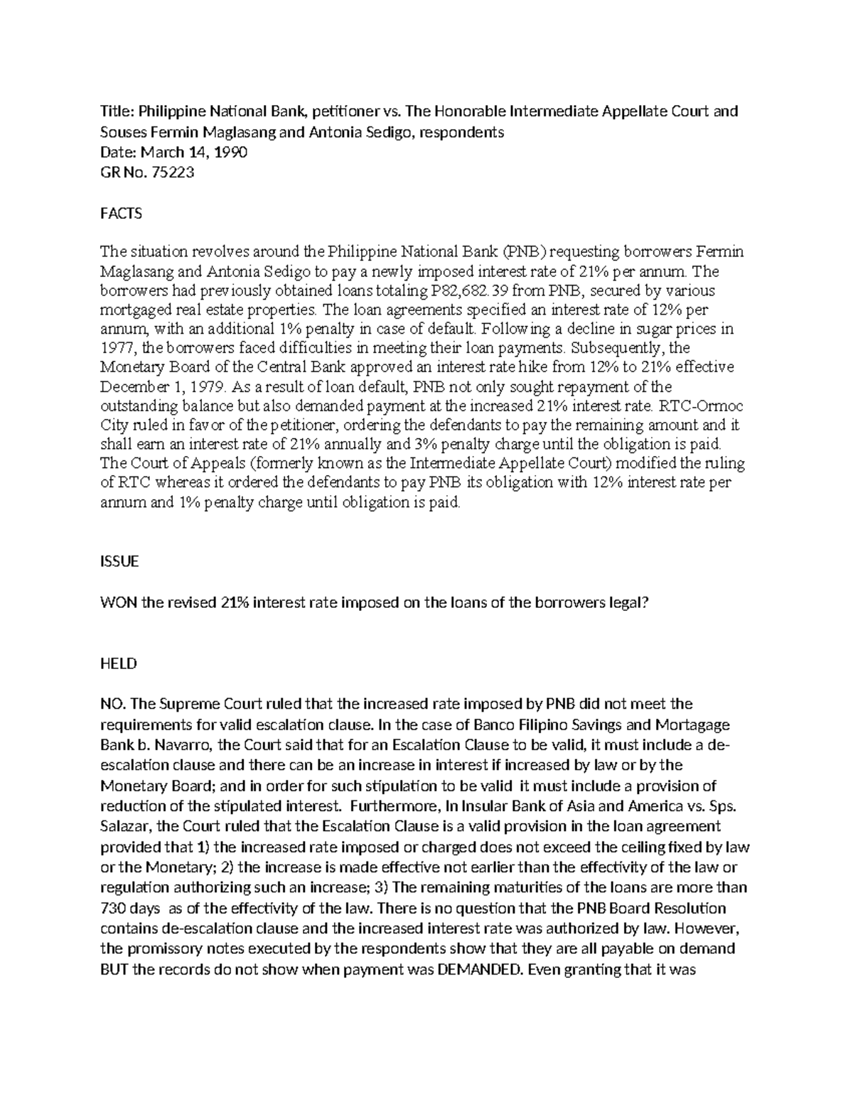 2. PNB vs IAC - Digest - Title: Philippine National Bank, petitioner vs ...