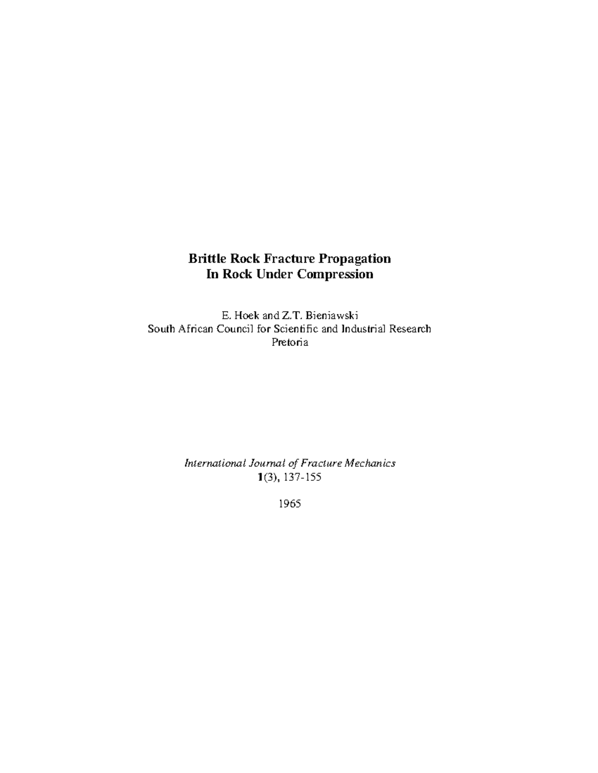 Brittle Rock Fracture Propagation in Rock Under Compression Hoek and ...