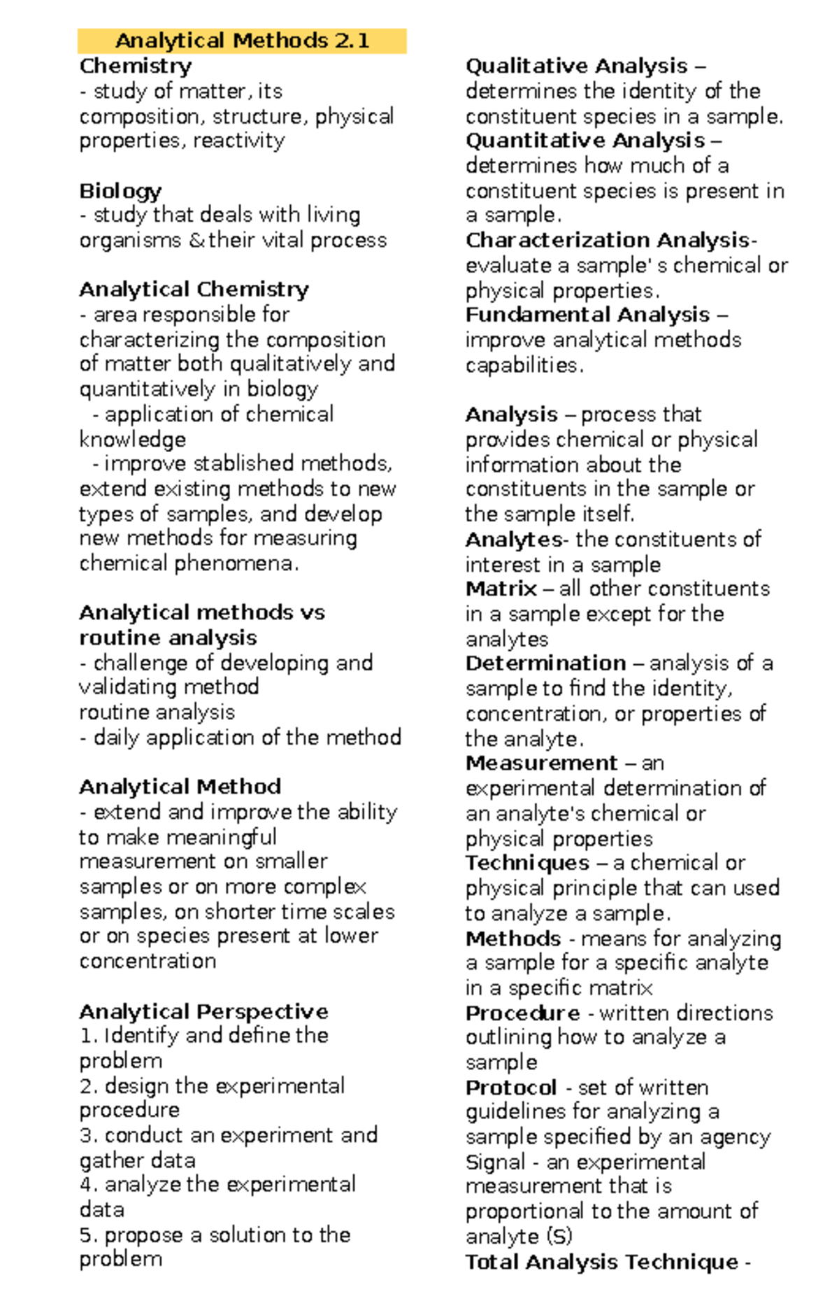 Analytical Methods 2 Introduction Analytical Methods 2 Chemistry