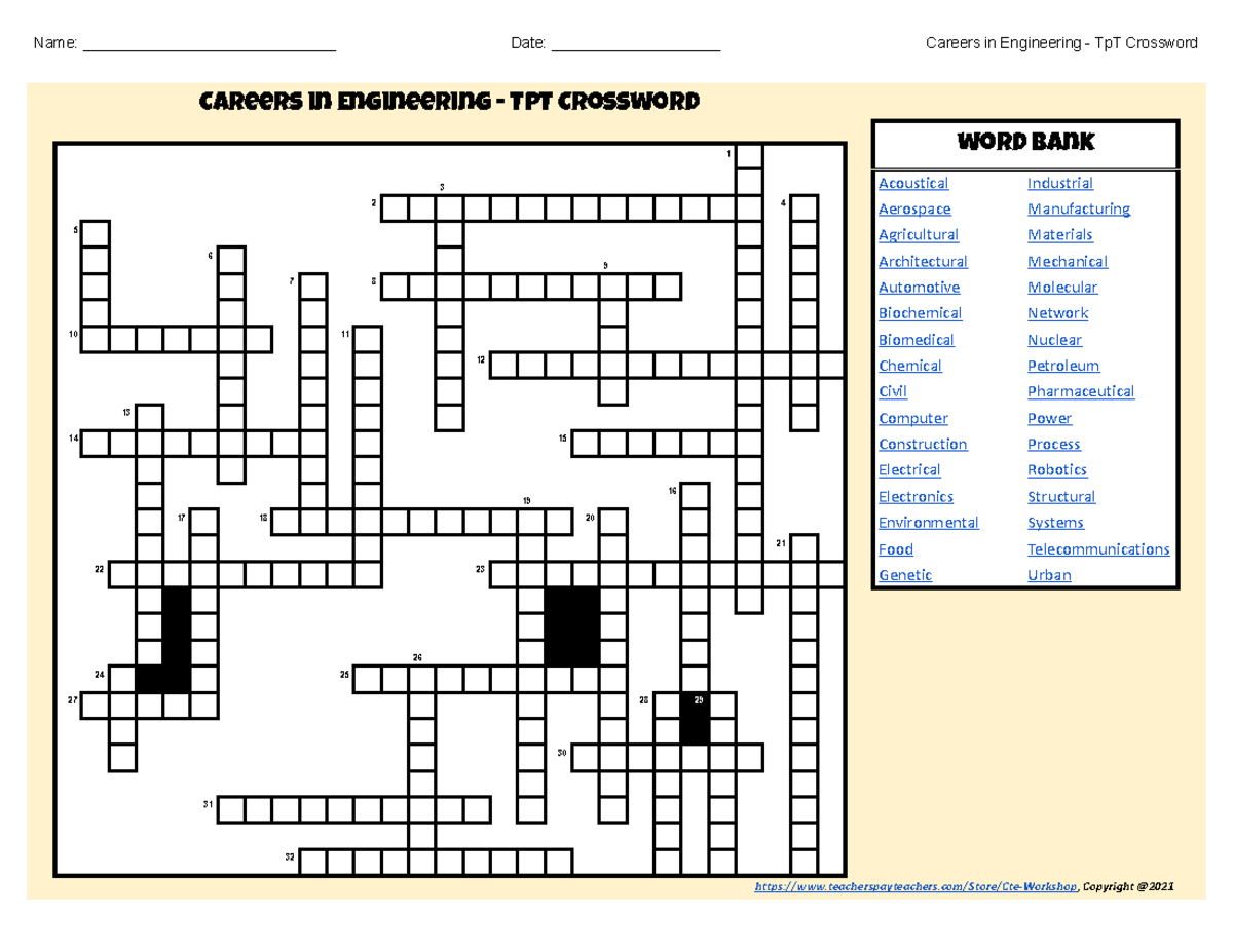 Careersin Engineering Tp TCrossword PDF-1 - Name ...