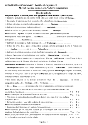 QCM - Évolution et spéciation - EXERCICES BLOC 2 – Évolution et ...