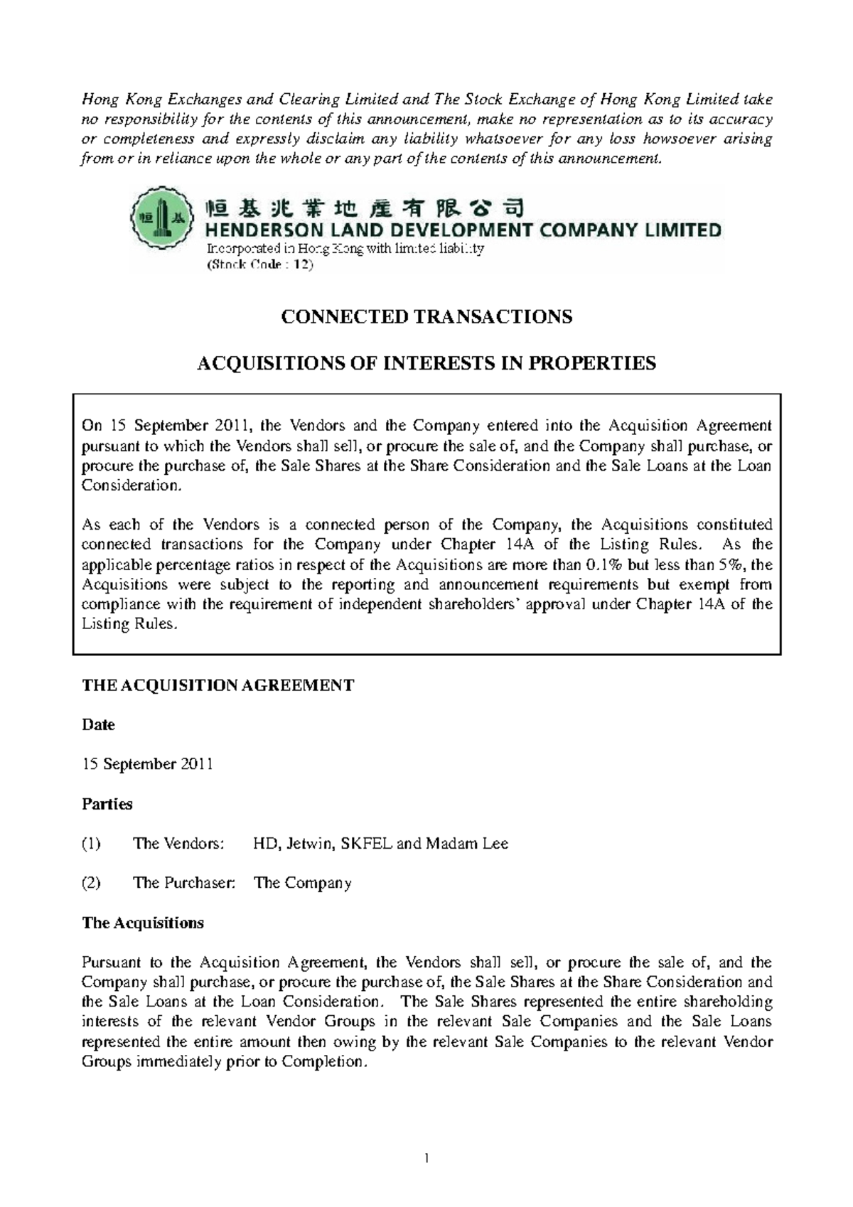 20211101 Henderson CT - Connected Transactions - Hong Kong Exchanges ...