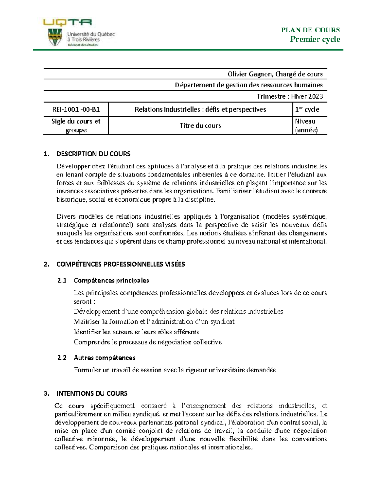 Plan de cours REI1001-00 hiv. 2023 - PLAN DE COURS Premier cycle ...