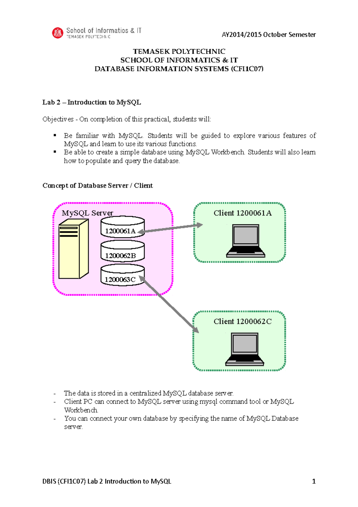 P02 Introduction to My SQL - TEMASEK POLYTECHNIC SCHOOL OF INFORMATICS ...