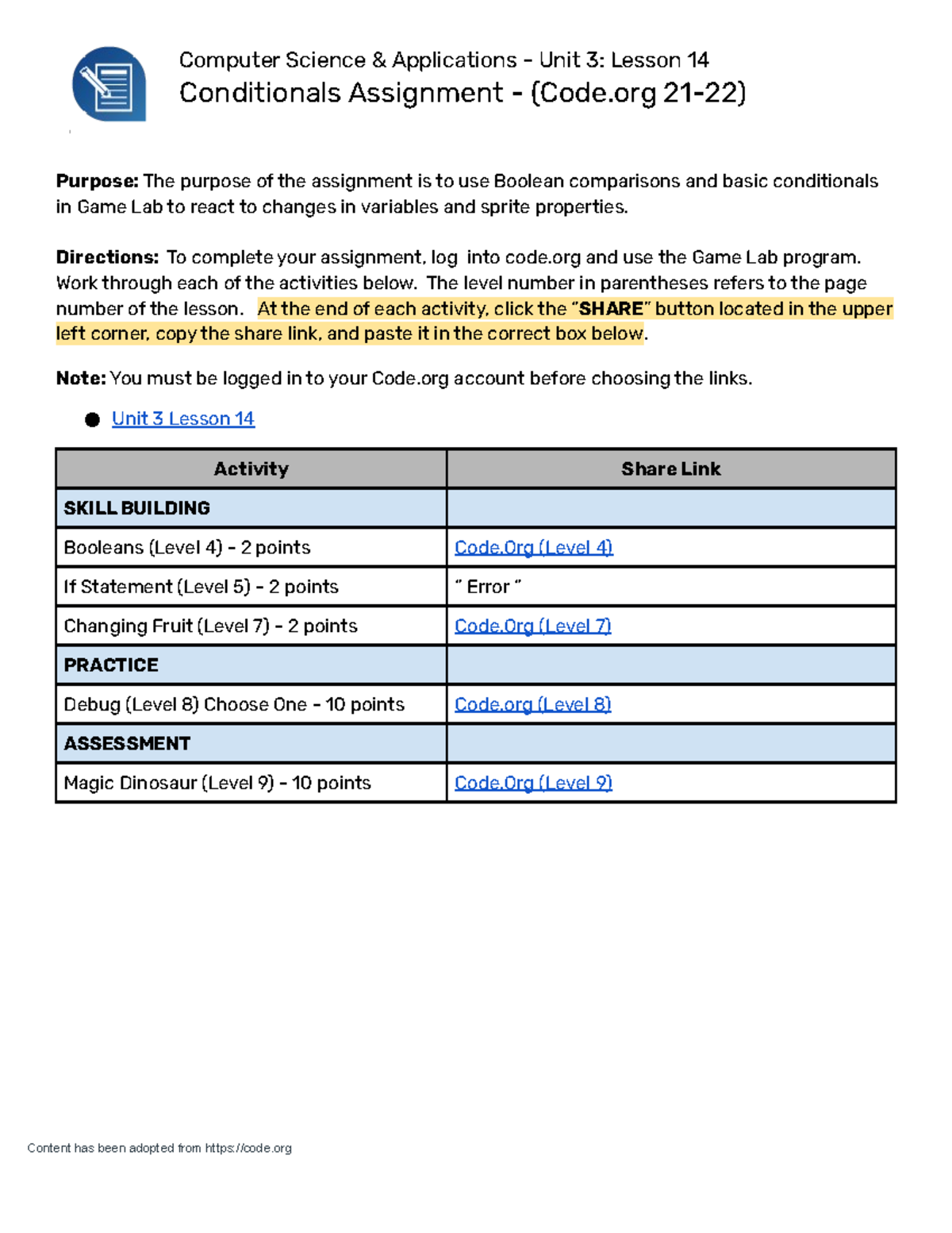 Copy of L14 - [Assignment] - Conditionals answer - Computer Science ...