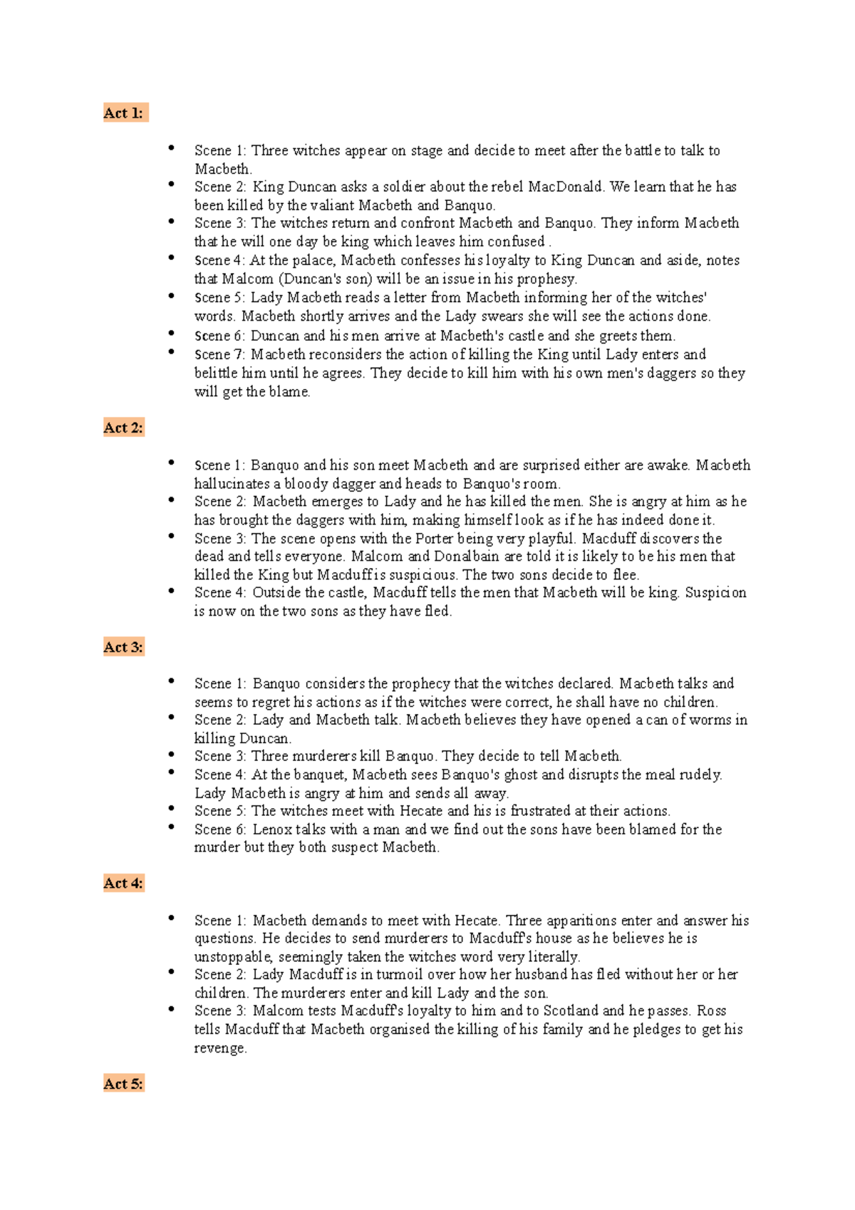 Macbeth Summary - Act 1: Scene 1: Three witches appear on stage and ...