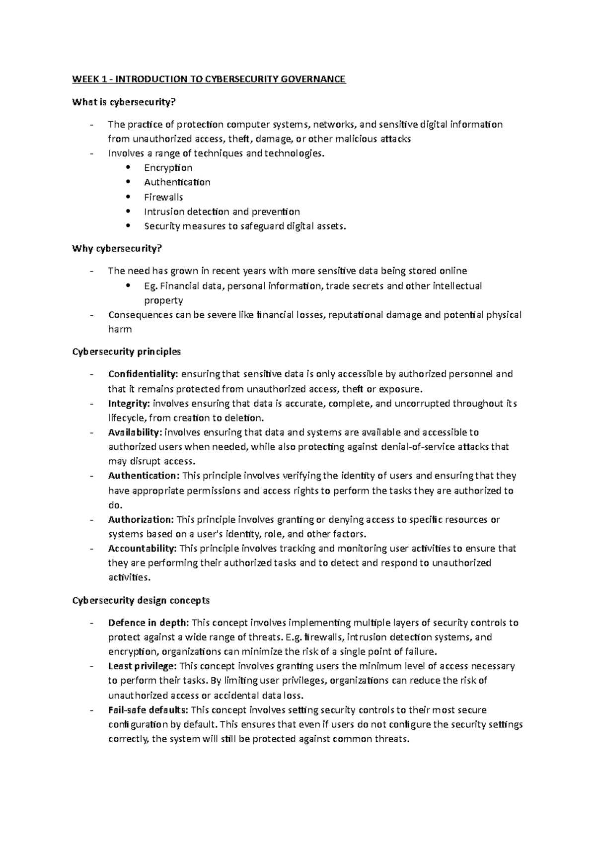Week 1 Lecture Notes Week 1 Introduction To Cybersecurity