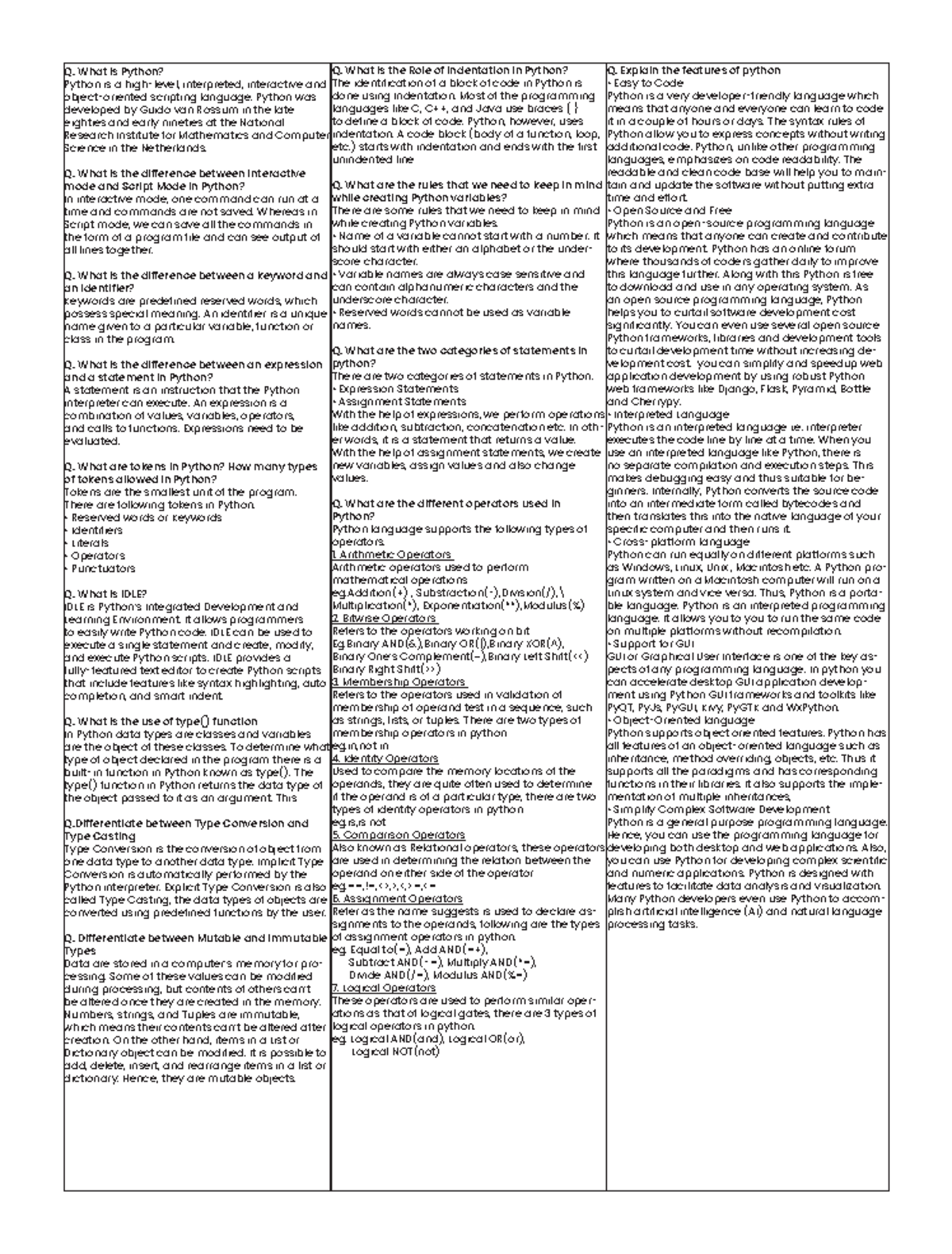Python Summary Bsc Computer Science Q What Is Python Python Is A High Level Interpreted