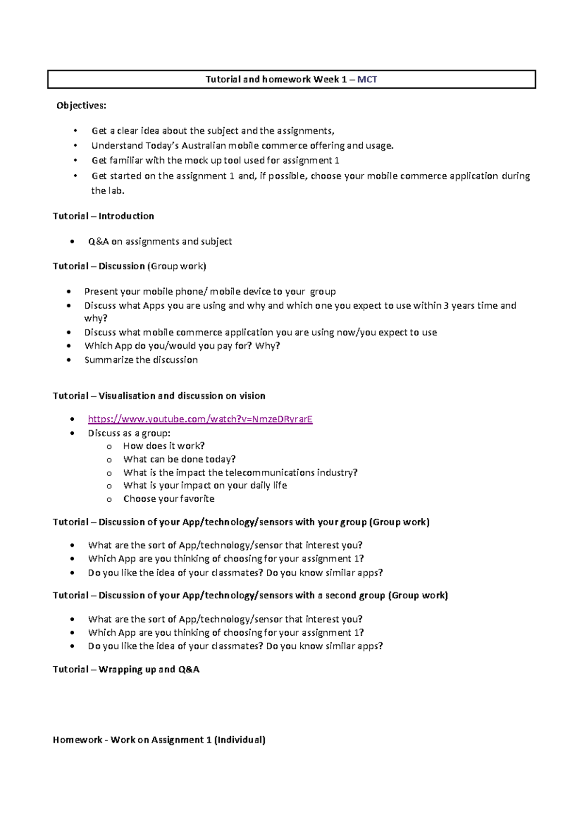 MCT Tutorial week 1 2018 - Warning: TT: undefined function: 32 Tutorial and homework Week 1 ...