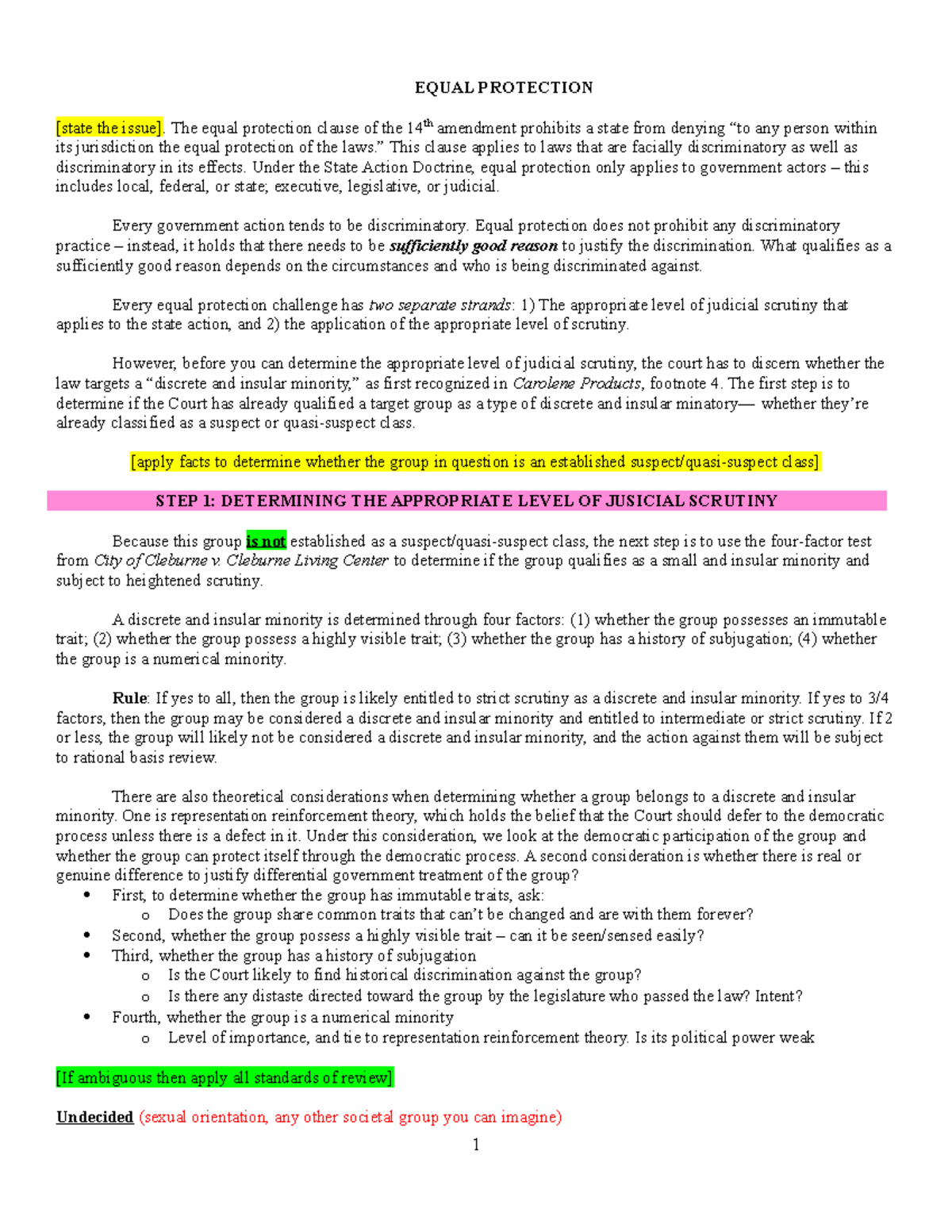 Con Law II Attack - EQUAL PROTECTION [state the issue]. The equal ...