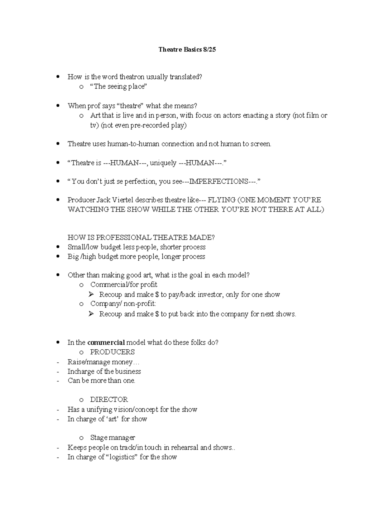 Theatre Basics Notes full length - Theatre Basics 8/ How is the word ...