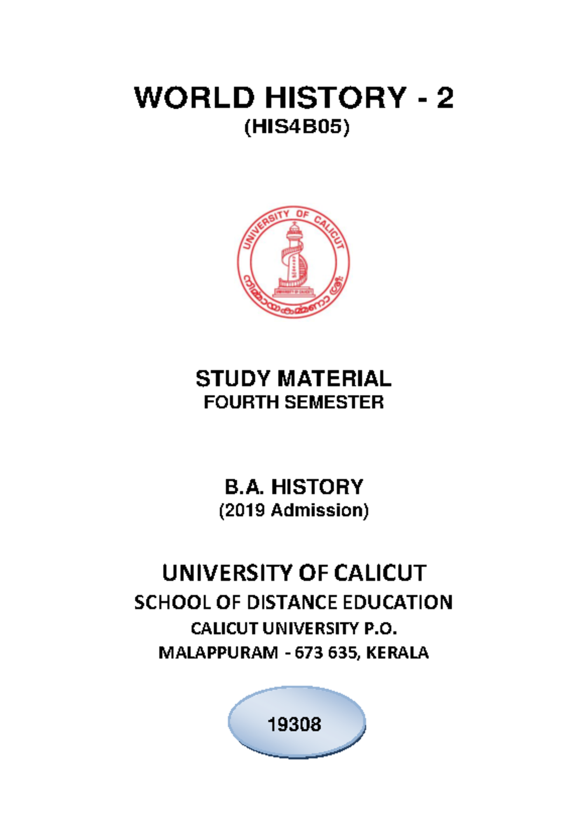 HIS4B05- World History-2 - WORLD HISTORY - 2 (HIS4B05) STUDY MATERIAL ...