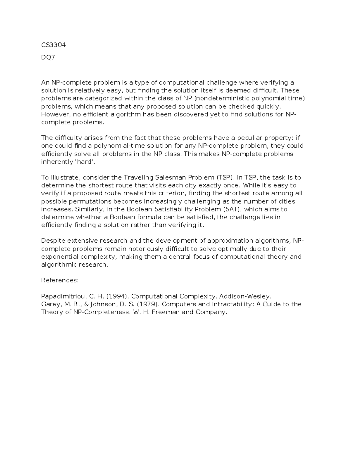CS3304dq7 - detailed coursework assignments - CS DQ An NP-complete ...