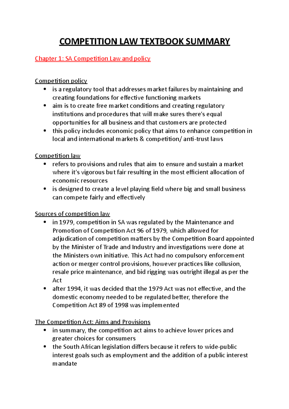 Competition LAW Neuhoff second edition summary Chapter 1 - COMPETITION ...