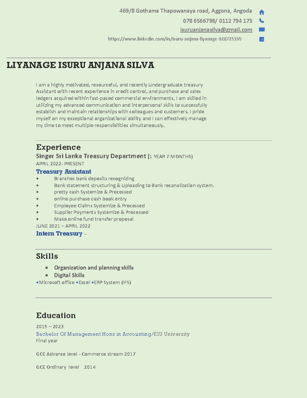 Isuru Anjana - operation managemnt - LIYANAGE ISURU ANJANA SILVA I am a highly motivated, - Studocu