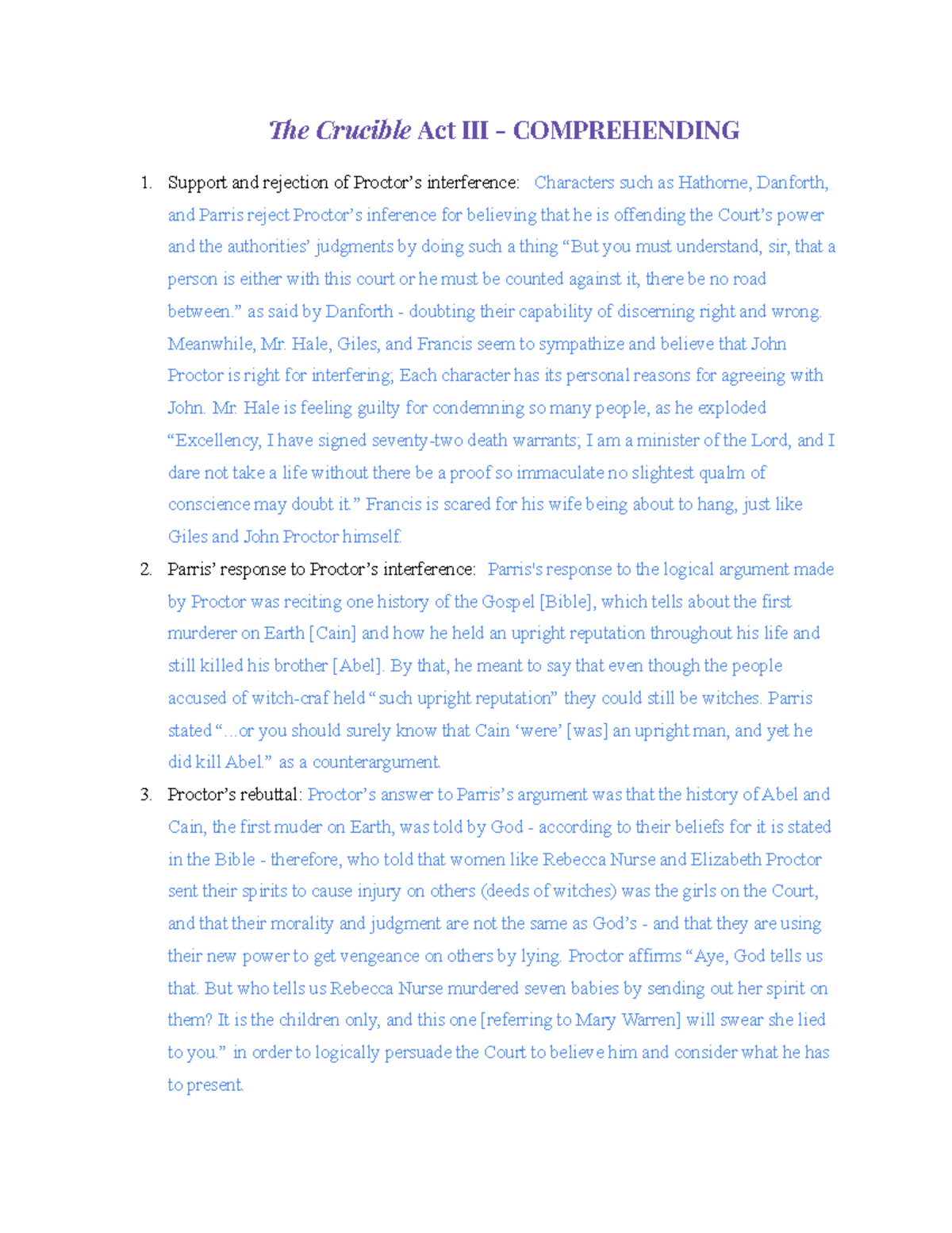CRUCIBLE ACT 3 - Understanding Proctor's Interference - ƅáɳ łœ×ăÖĘá × ...