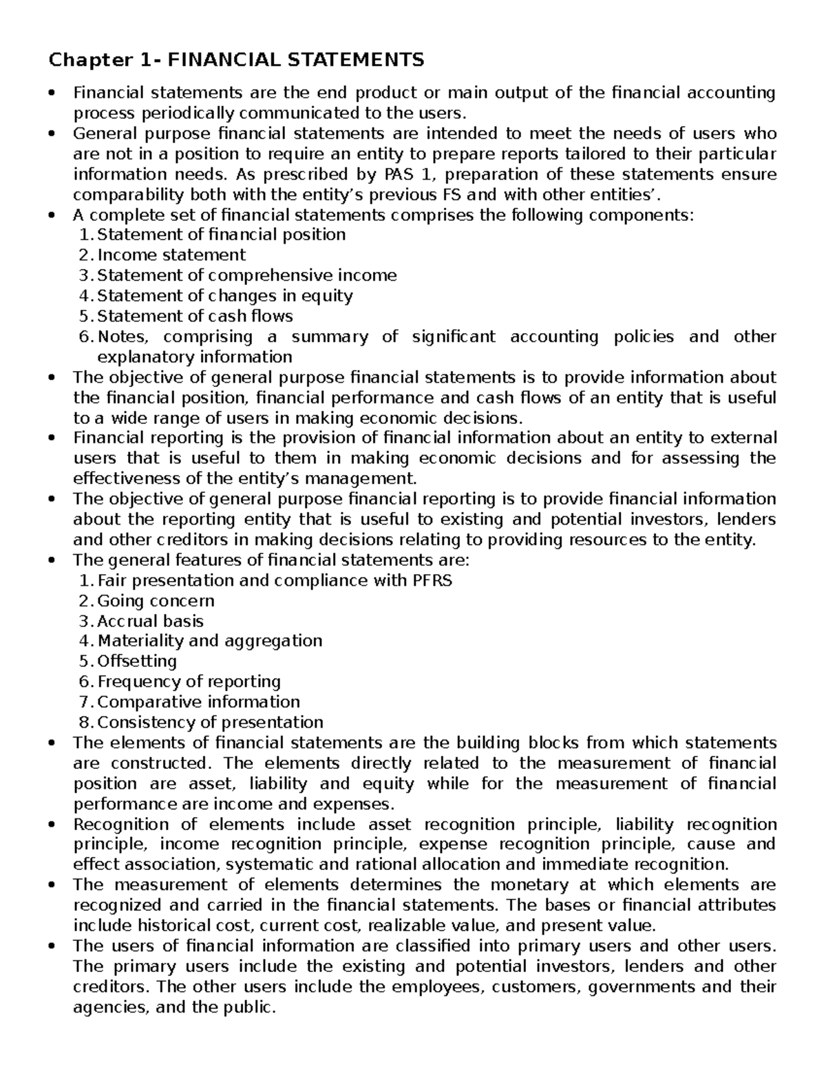 chapter 1-7 and 17 - Chapter 1- FINANCIAL STATEMENTS Financial ...