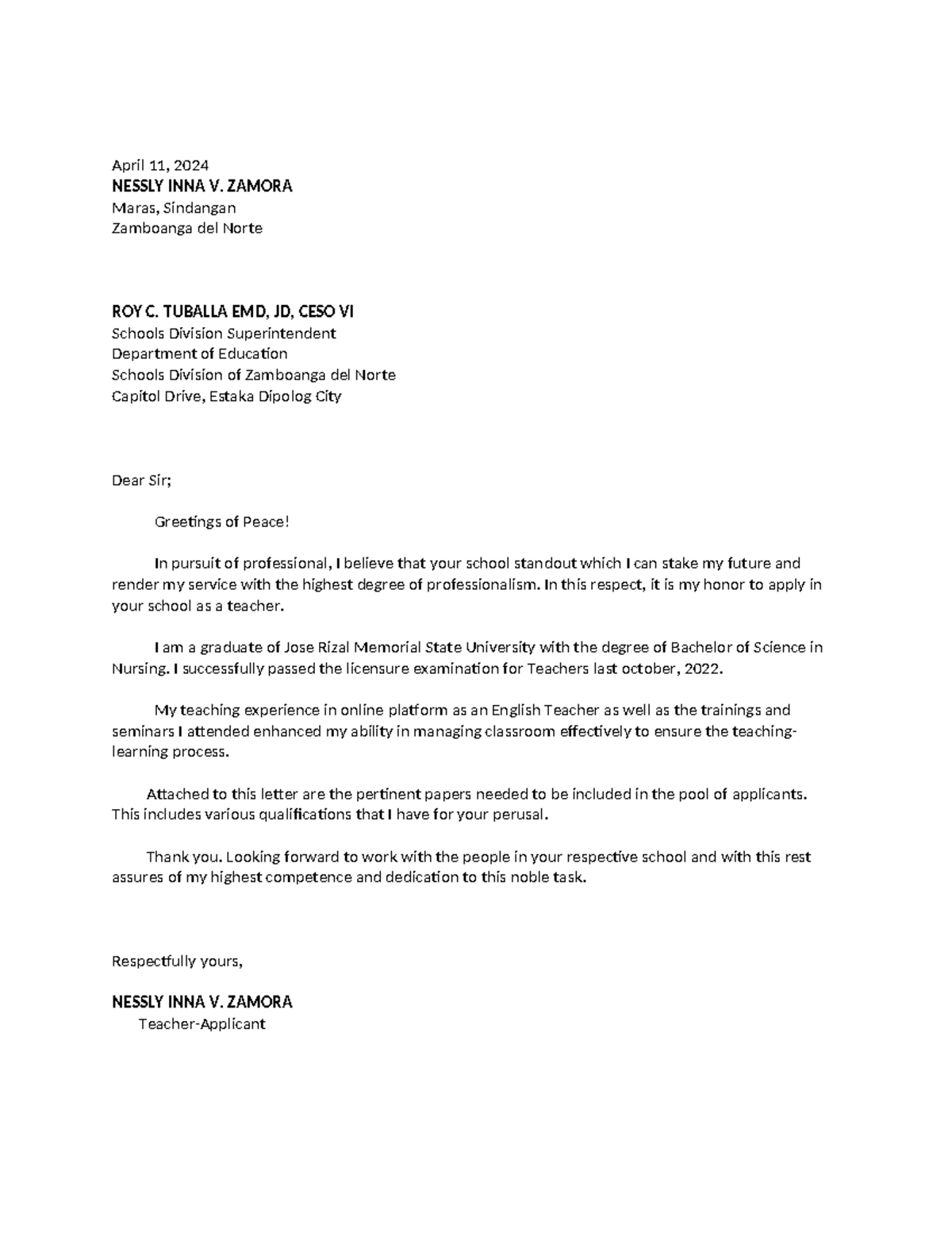 Letter of intent INNA - document - April 11, 2024 NESSLY INNA V. ZAMORA ...