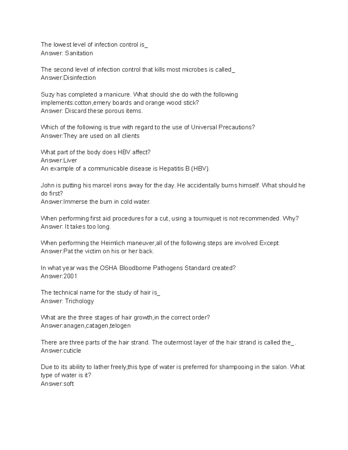 Cosmetology Practice Test Study Guide Notes - The lowest level of ...