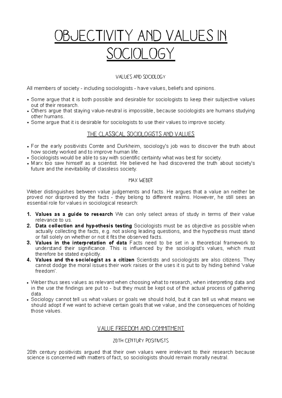 Objectivity AND Values IN Sociology Revision Guide - objectivity and ...