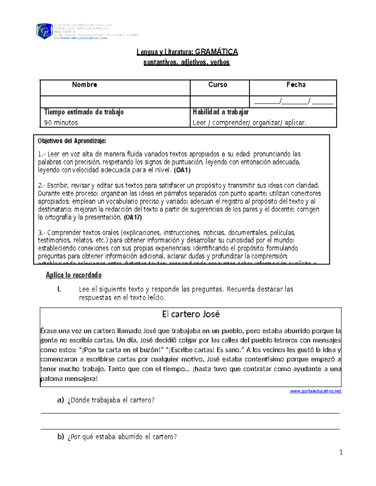 Guía 19-03 - Guía para estudiar - Lengua y Literatura: GRAMÁTICA ...