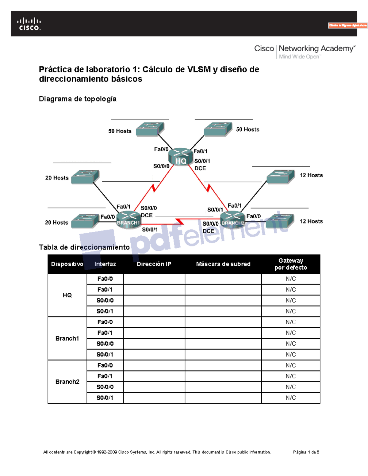 Lab VLSM - Lab VLSM - Práctica de laboratorio 1: Cálculo de VLSM y ...