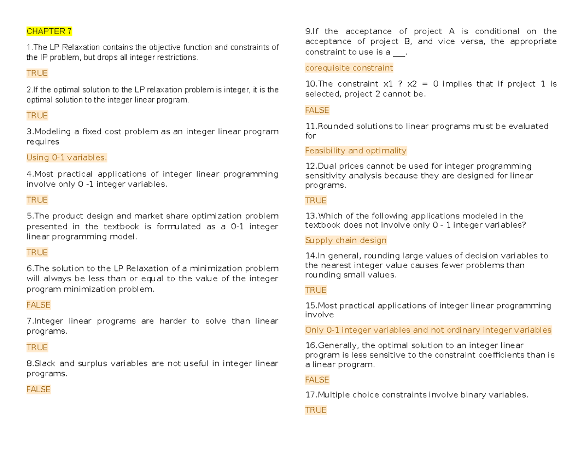 Chapter-78-9- Reviewer - CHAPTER 7 1 LP Relaxation contains the objective function and ...