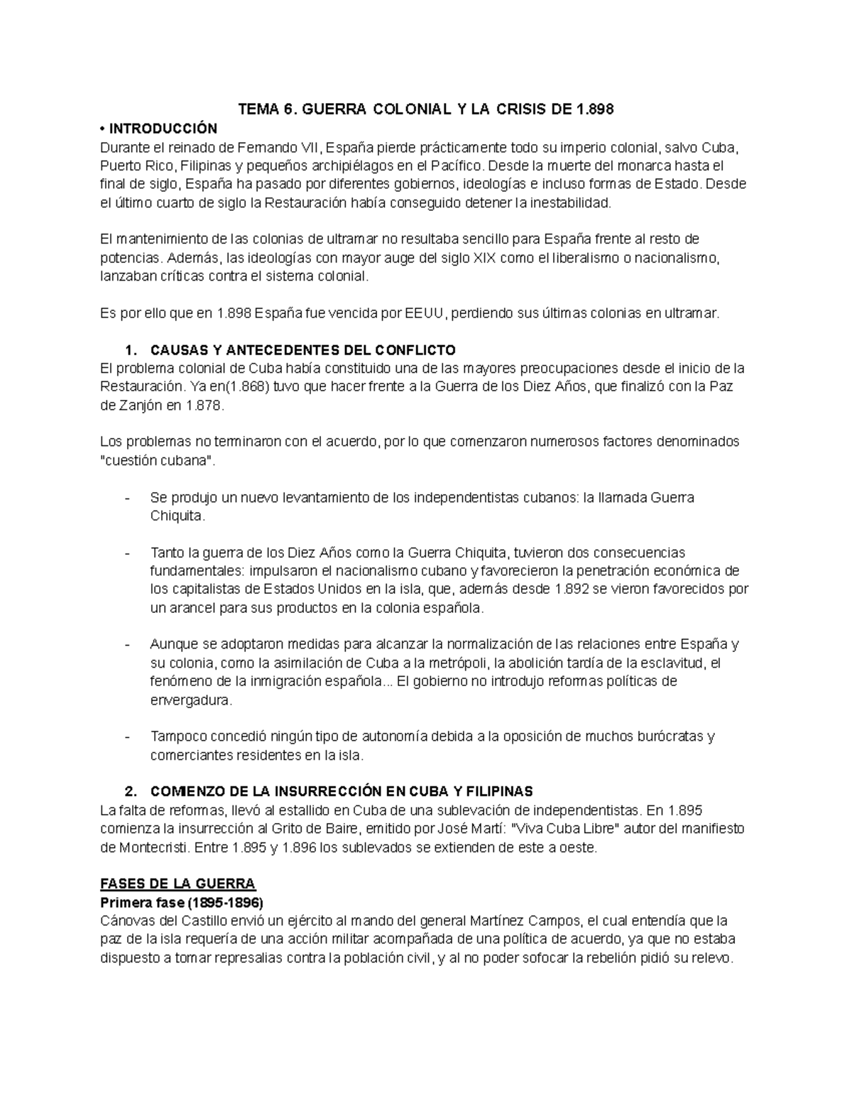 Tema - cuba - Tema cuba resumido perfecto - TEMA 6. GUERRA COLONIAL Y ...