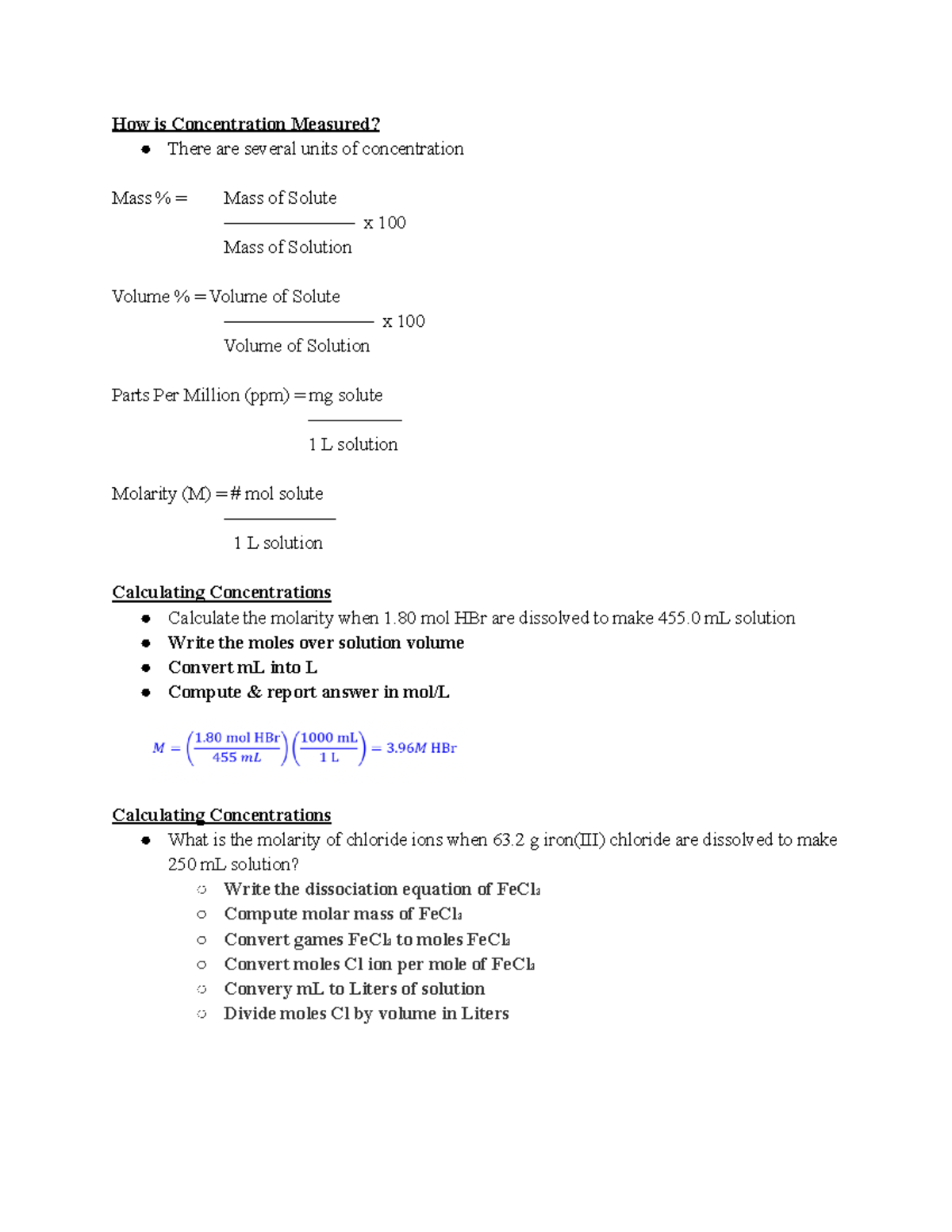 Reactivity in Aqueous Solutions Section A Part 1 - How is Concentration Measured? There are ...