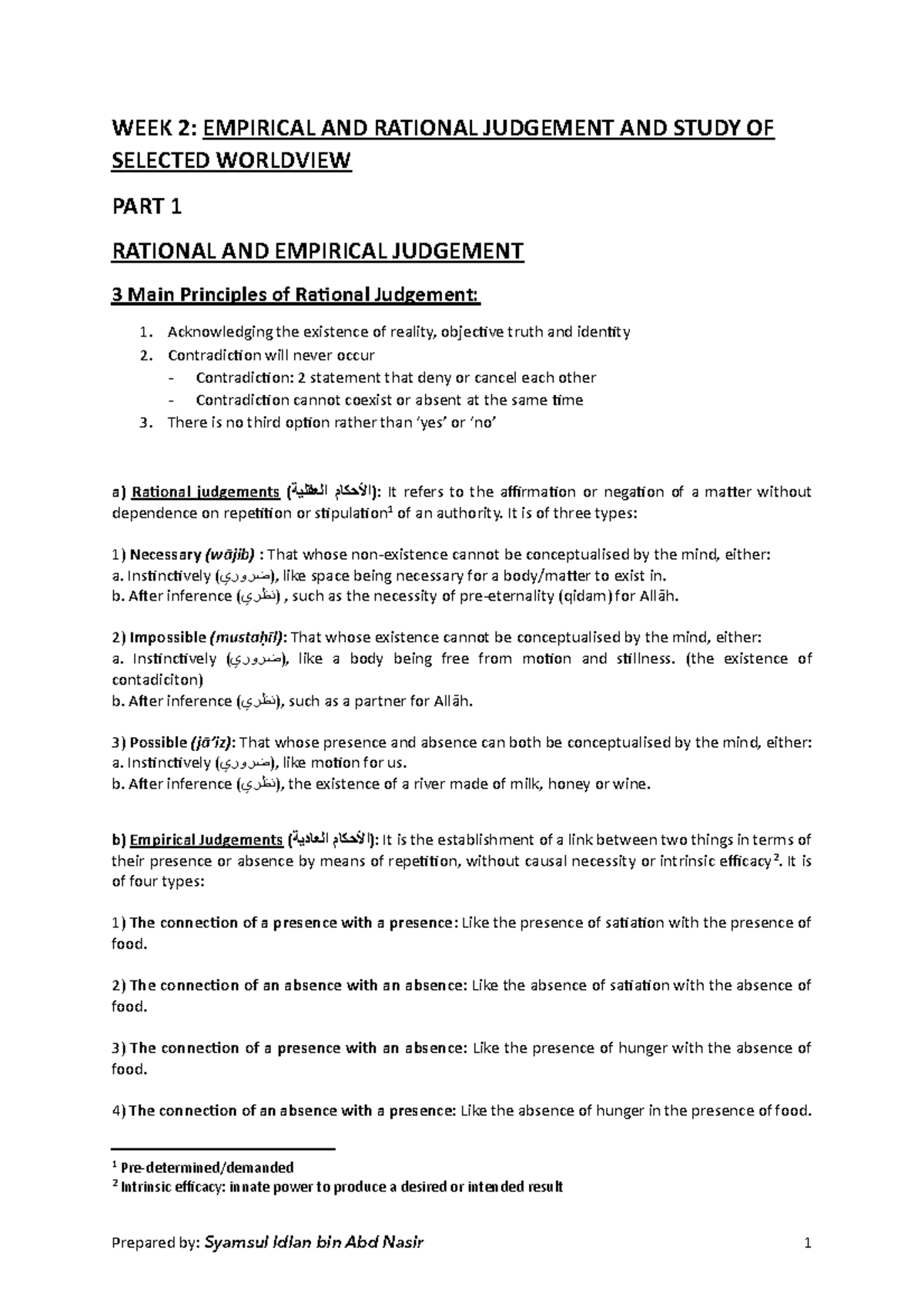 Week 2 notes, rational and empirical judgement + western worldviews ...