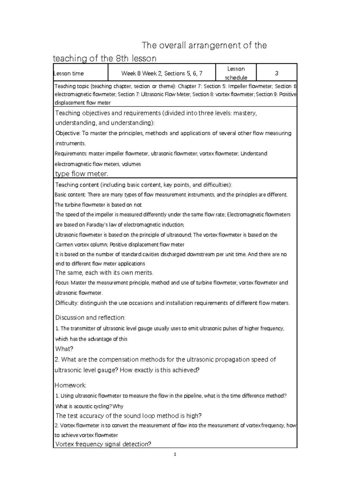 The overall arrangement of the teaching of the 8th lesson - The overall ...