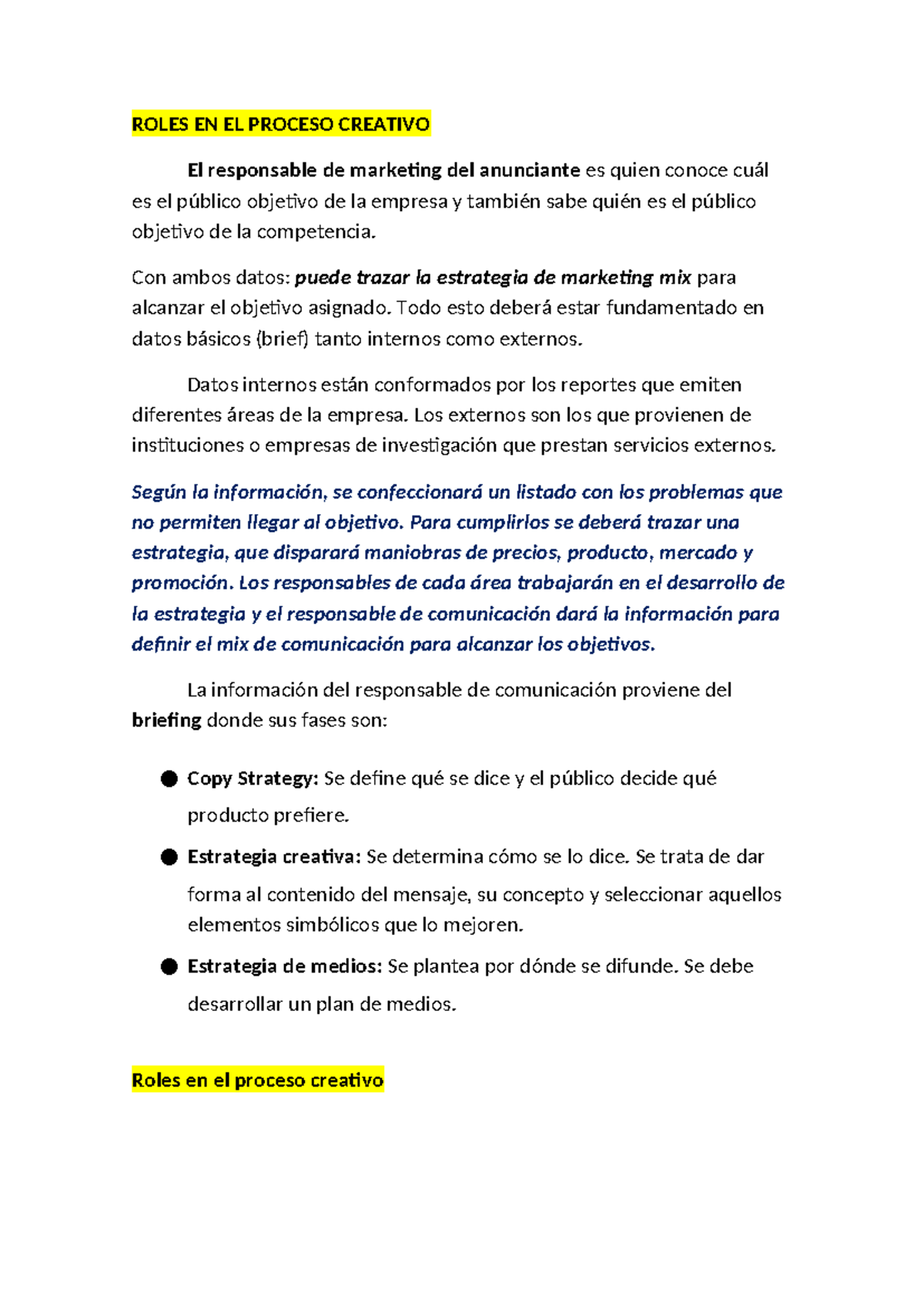 Resumen - roles en el proceso crativo...toma de decisiones - ROLES EN EL PROCESO CREATIVO El ...
