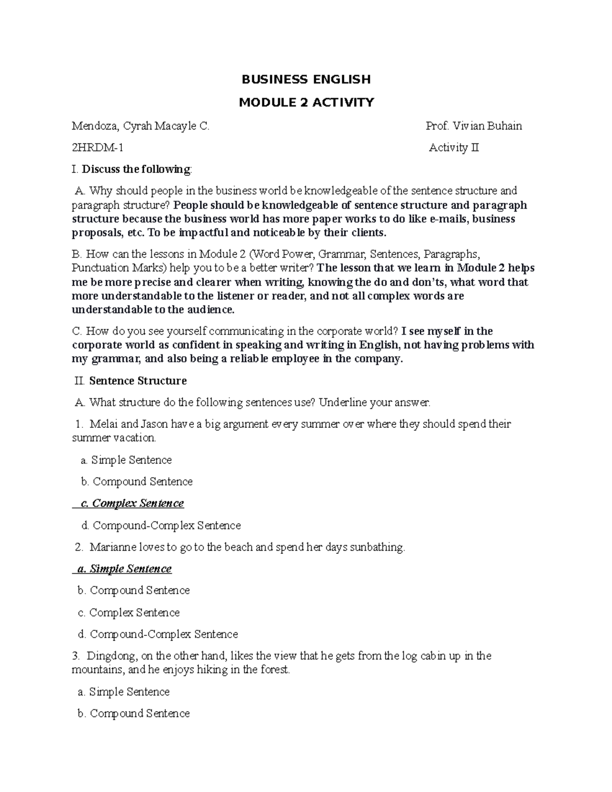 Business English ACT 2 Mendoza Cyrah Macayle - BUSINESS ENGLISH MODULE ...