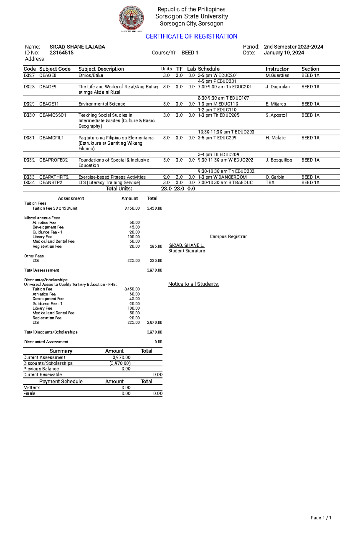 6ff59e53 5998 4a95 a9ca af07d0e6a5cb - Name: SICAD, SHANE LAJADA Period ...