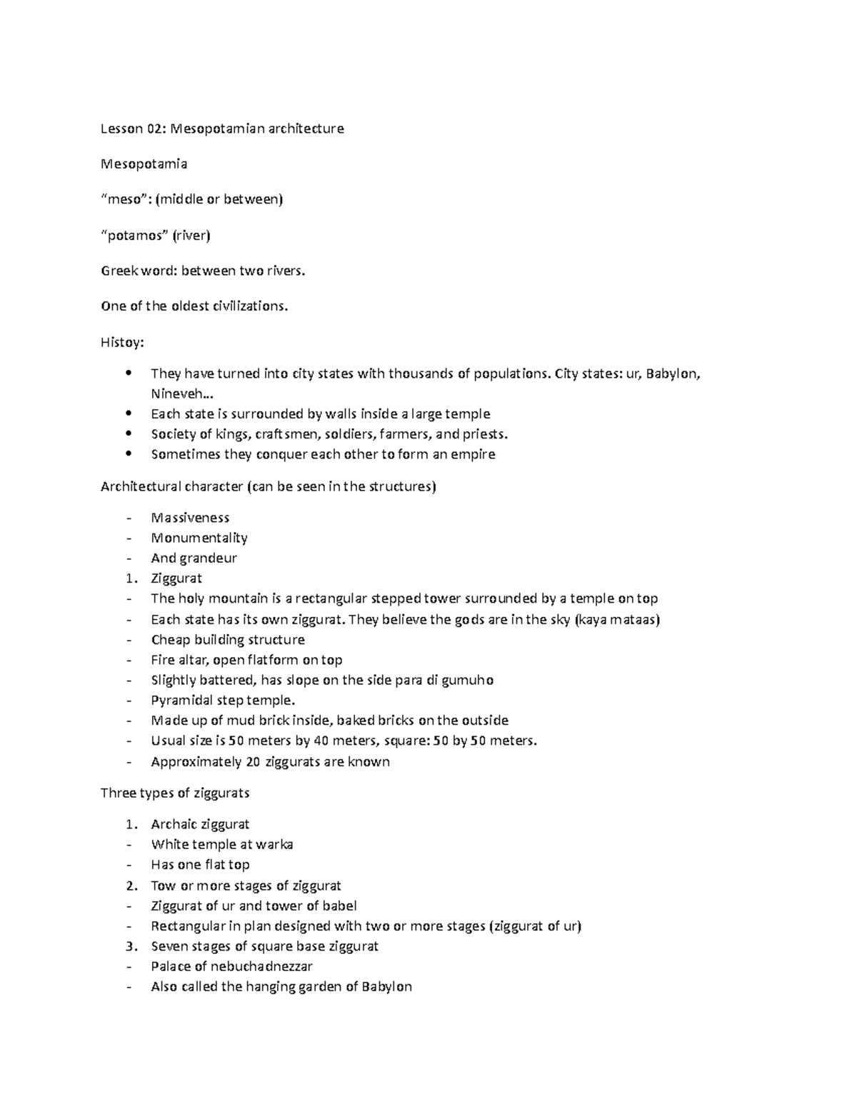 Lesson-02-hoa - hoa lesson - Lesson 02: Mesopotamian architecture ...