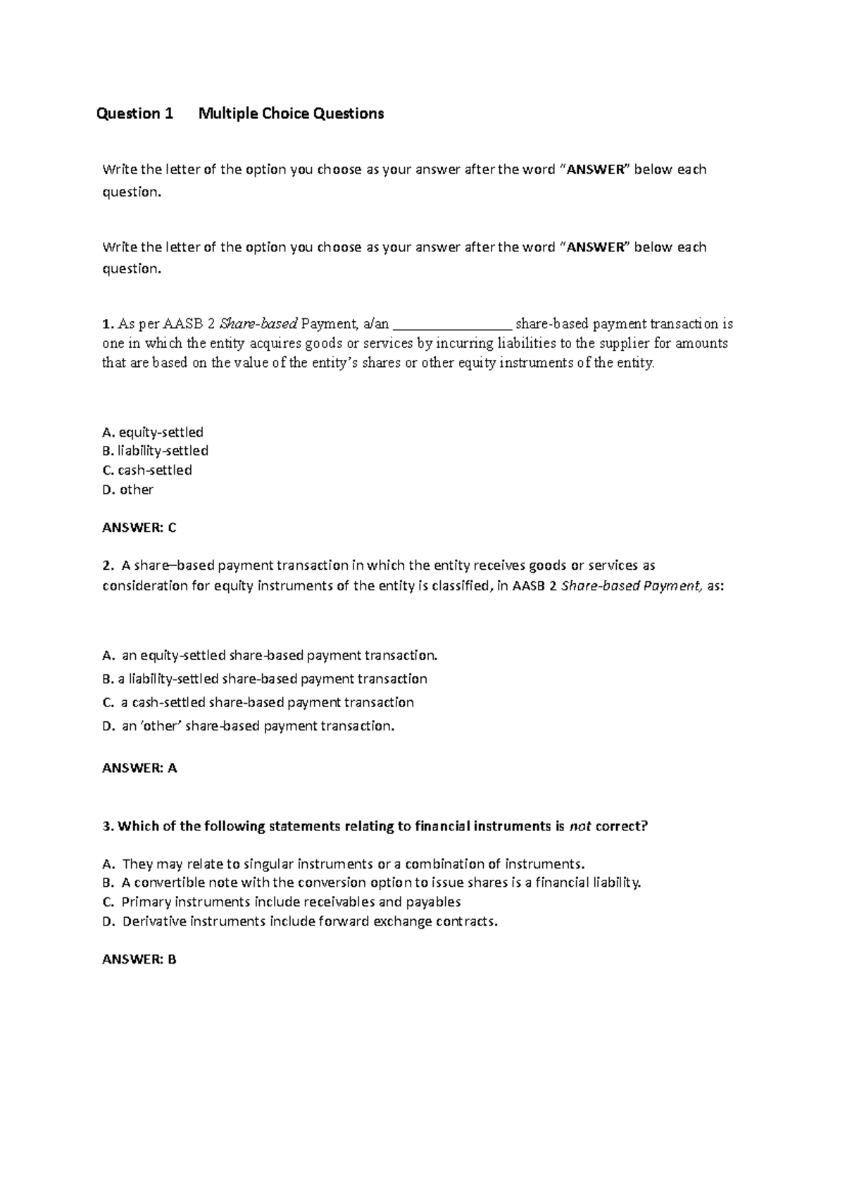 Revision solutions (Week 11) - Question 1 Multiple Choice Questions ...