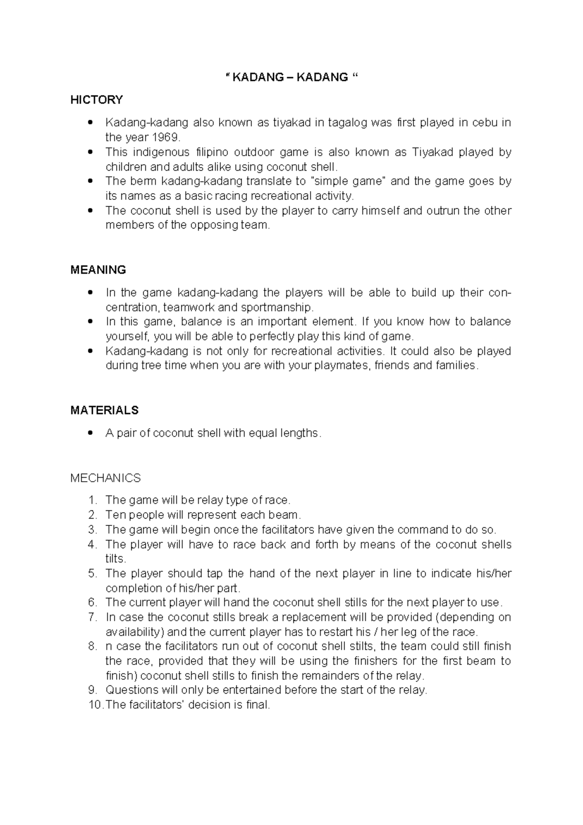 Kadang kadang - Laro Ng lahi - “ KADANG – KADANG “ HICTORY Kadang ...