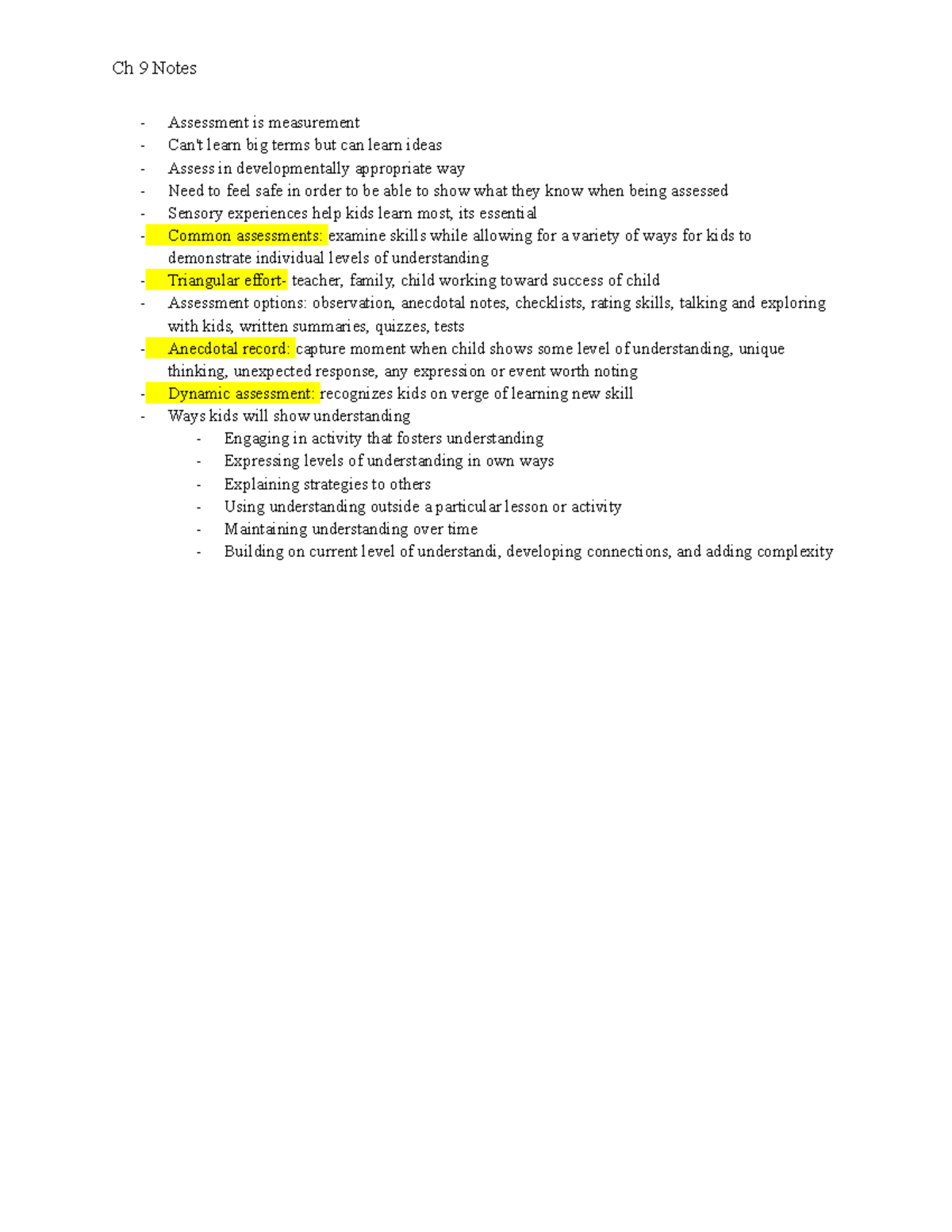 Ch 9 Notes - Mary Couillard - Ch 9 Notes Assessment is measurement Can ...