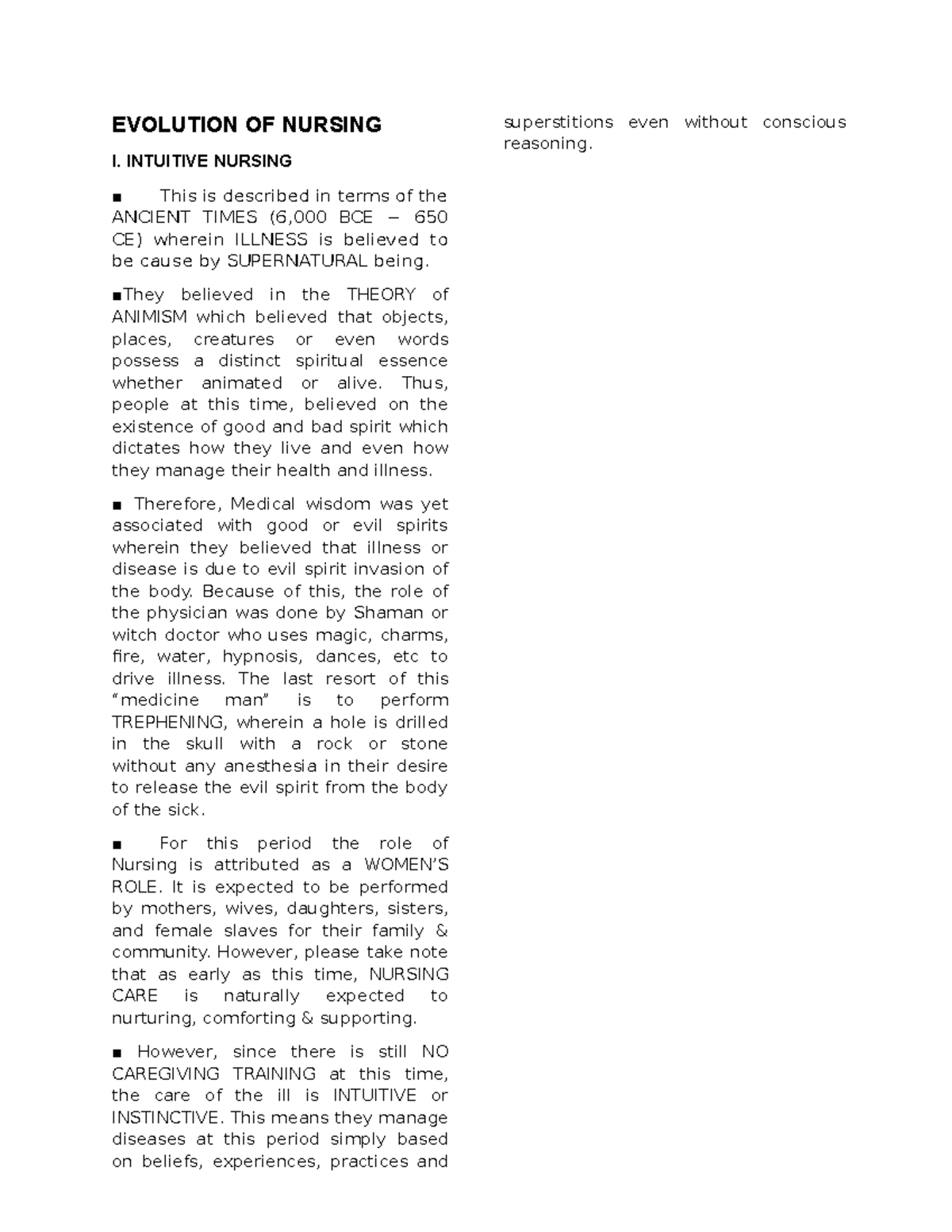 Evolution of Nursing - Lecture notes 1-72 - EVOLUTION OF NURSING I ...