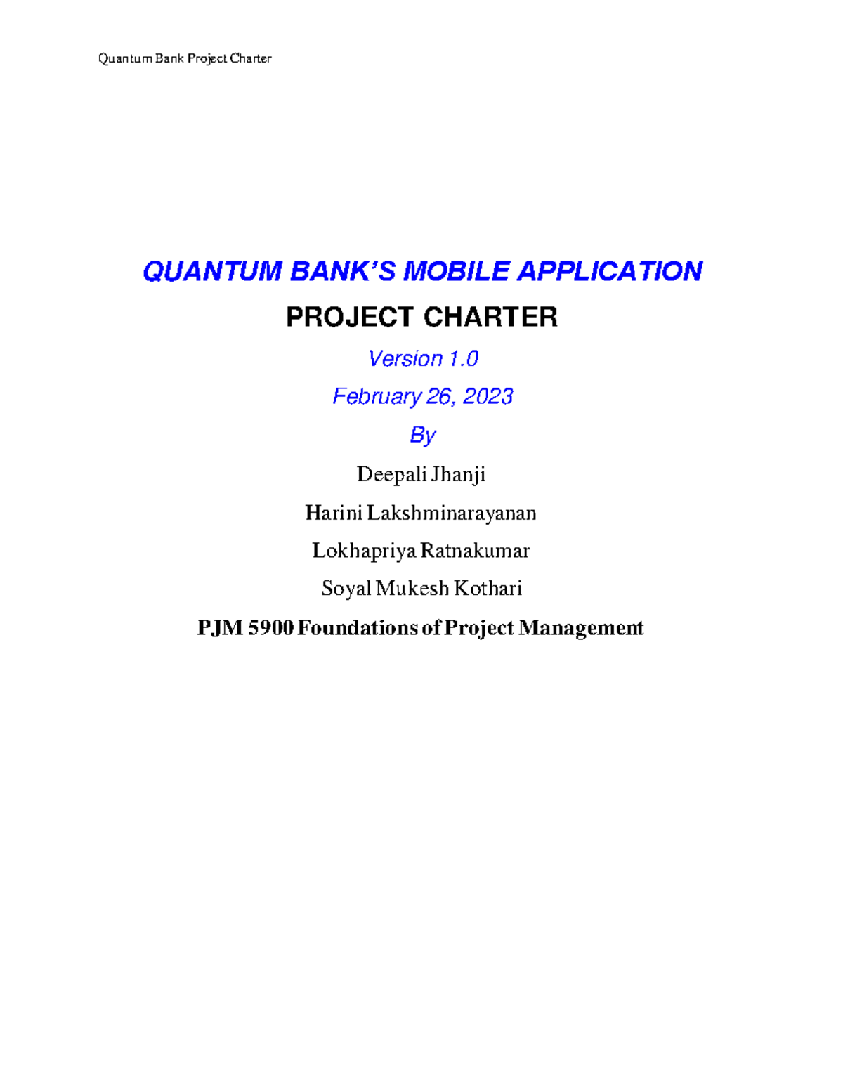 Team 2 - PJM 5900 - Project Charter - Quantum Bank Project Charter ...