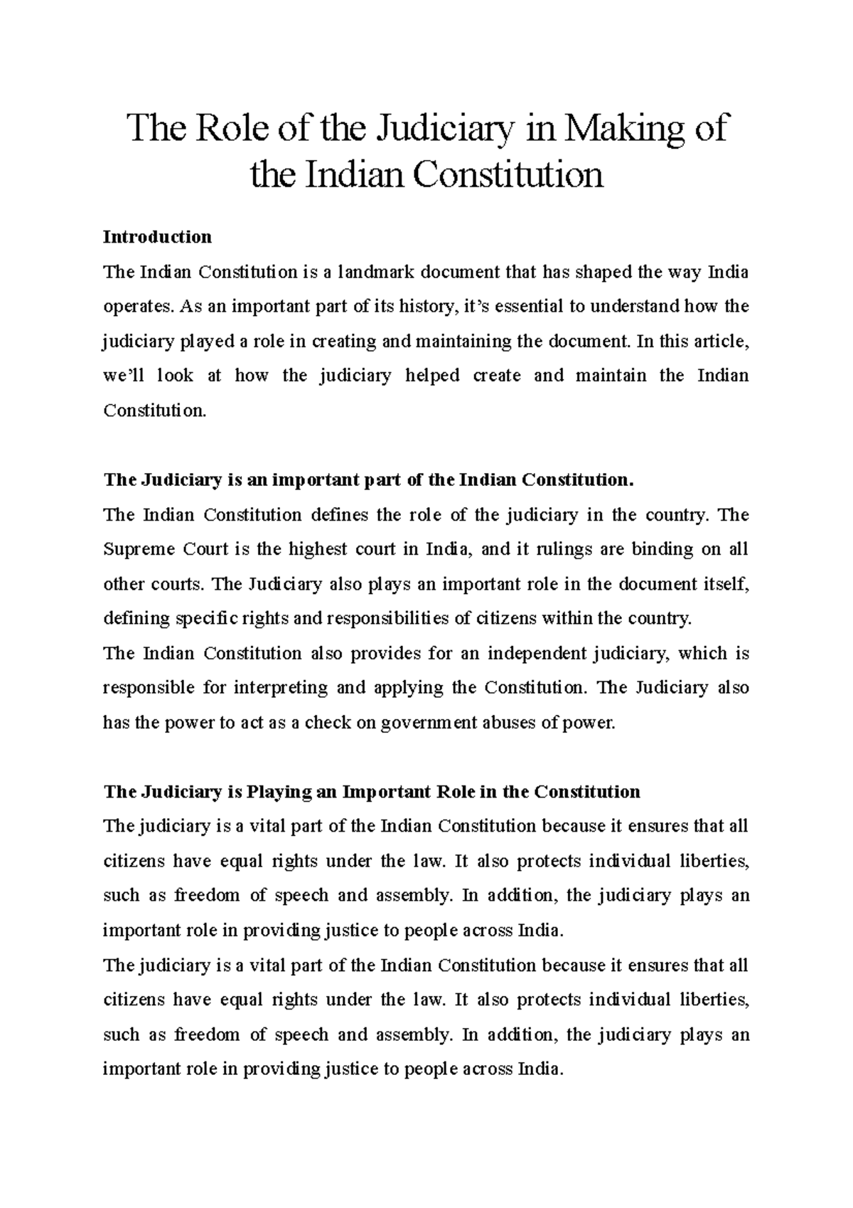 The Role of the Judiciary in Making of the Indian Constitution - The ...