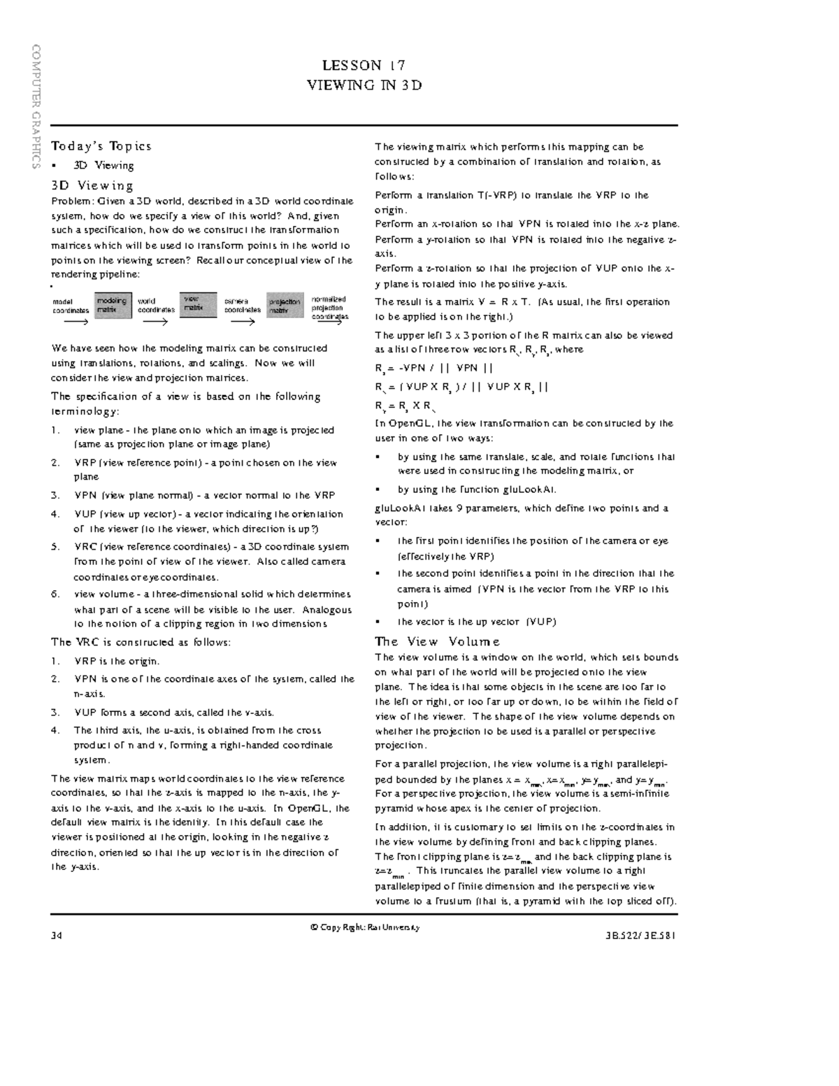 COMP Graphics Lecture 17 3 4 3 B 2 2 3 E 8 1 Copy Right Rai